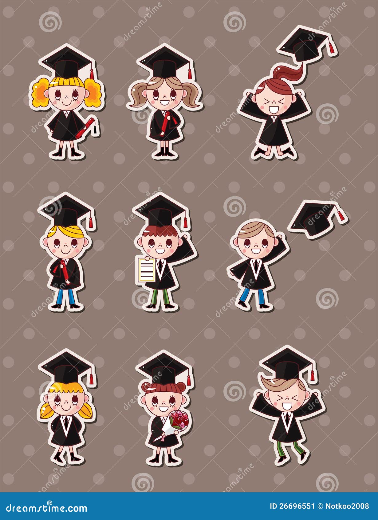 Cartoon Graduate Students Stickers Stock Vector - Illustration of ...