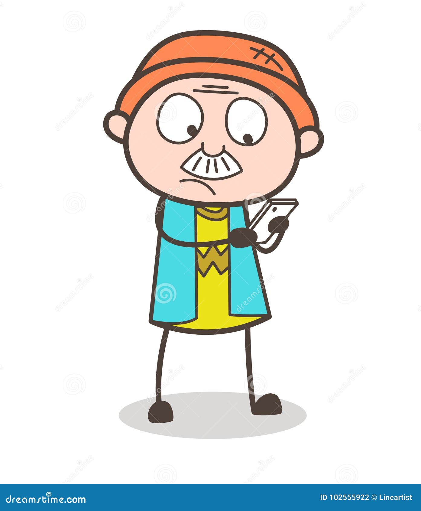 Cartoon Grandfather Reading Messages Vector Stock Illustration ...