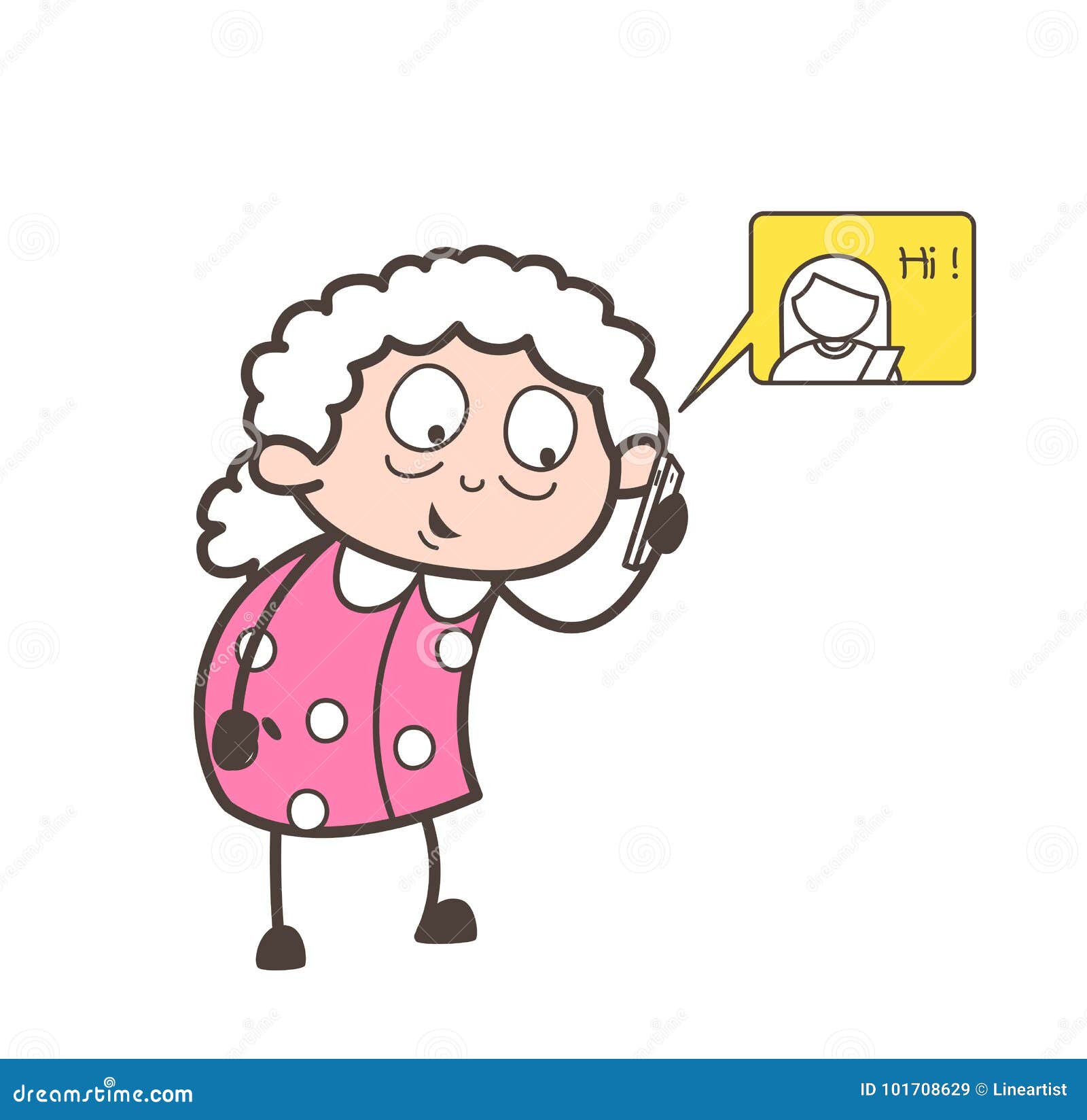 Cartoon Grandma Chatting on Mobile Vector Concept Stock Illustration ...