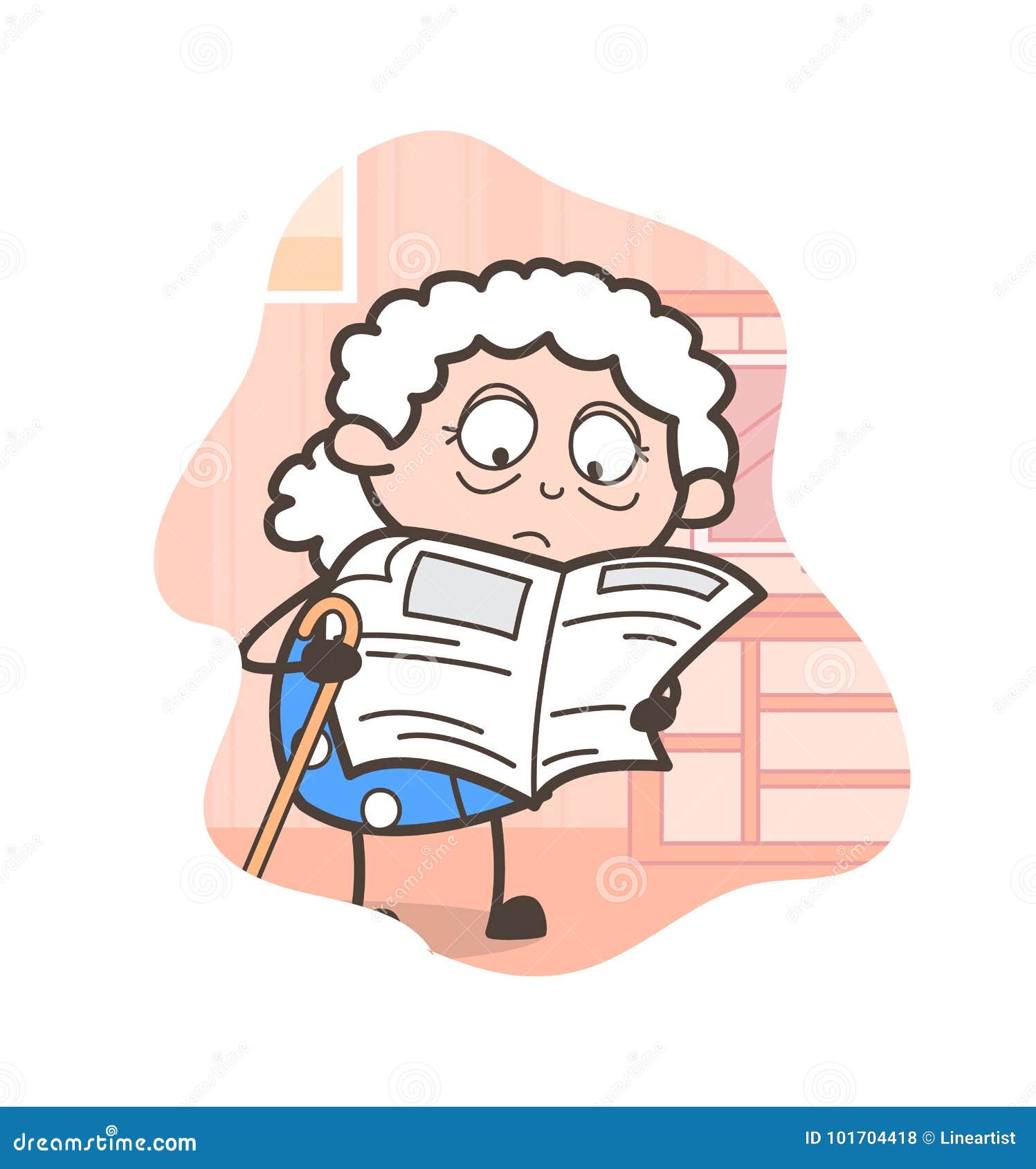 Cartoon Granny Reading Newspaper Vector Illustration Stock Illustration ...