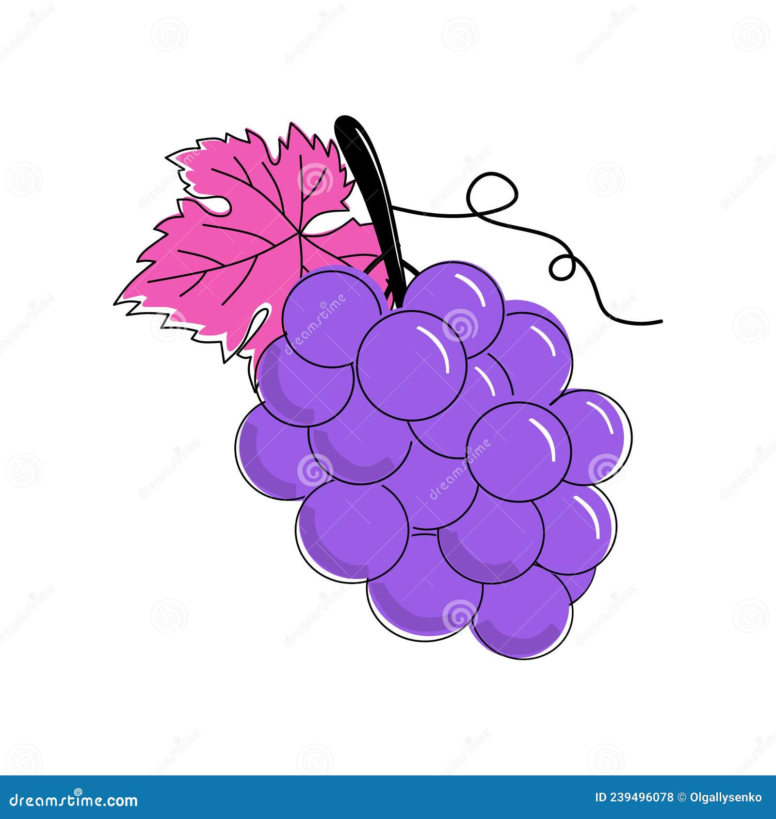 Cartoon Grapes Fruit with a Leaf Stock Vector - Illustration of fruit ...