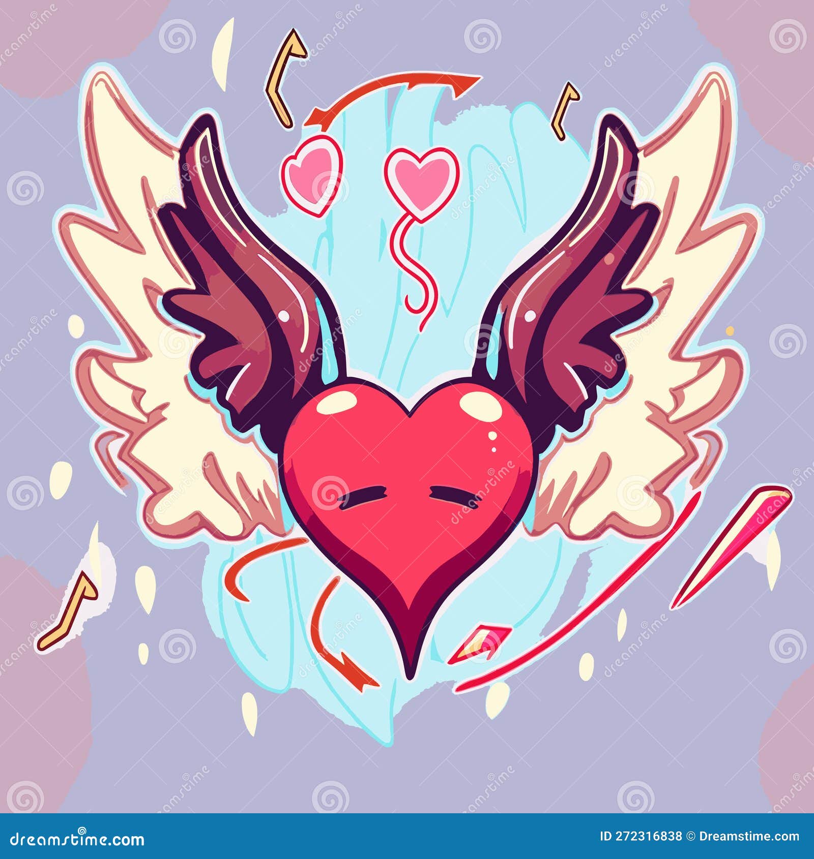Cartoon Graphic Drawing of a Singing Heart with Wings Stock Vector ...