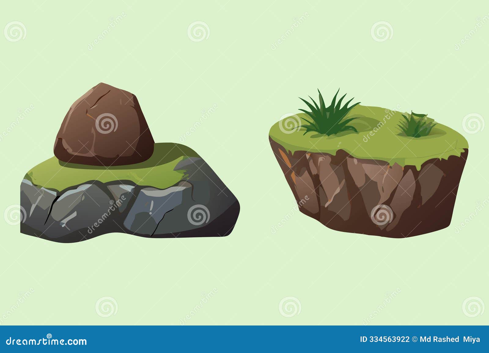 Cartoon Grass-Covered Rocks and Floating Islands - Nature Illustration ...