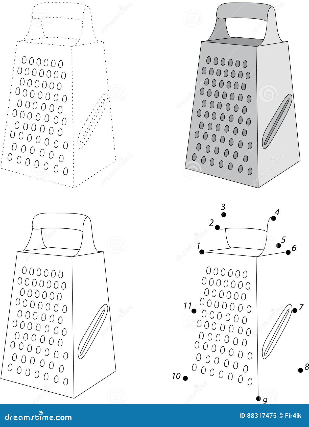 Cartoon Grater. Coloring Book And Dot To Dot Game For Kids ...