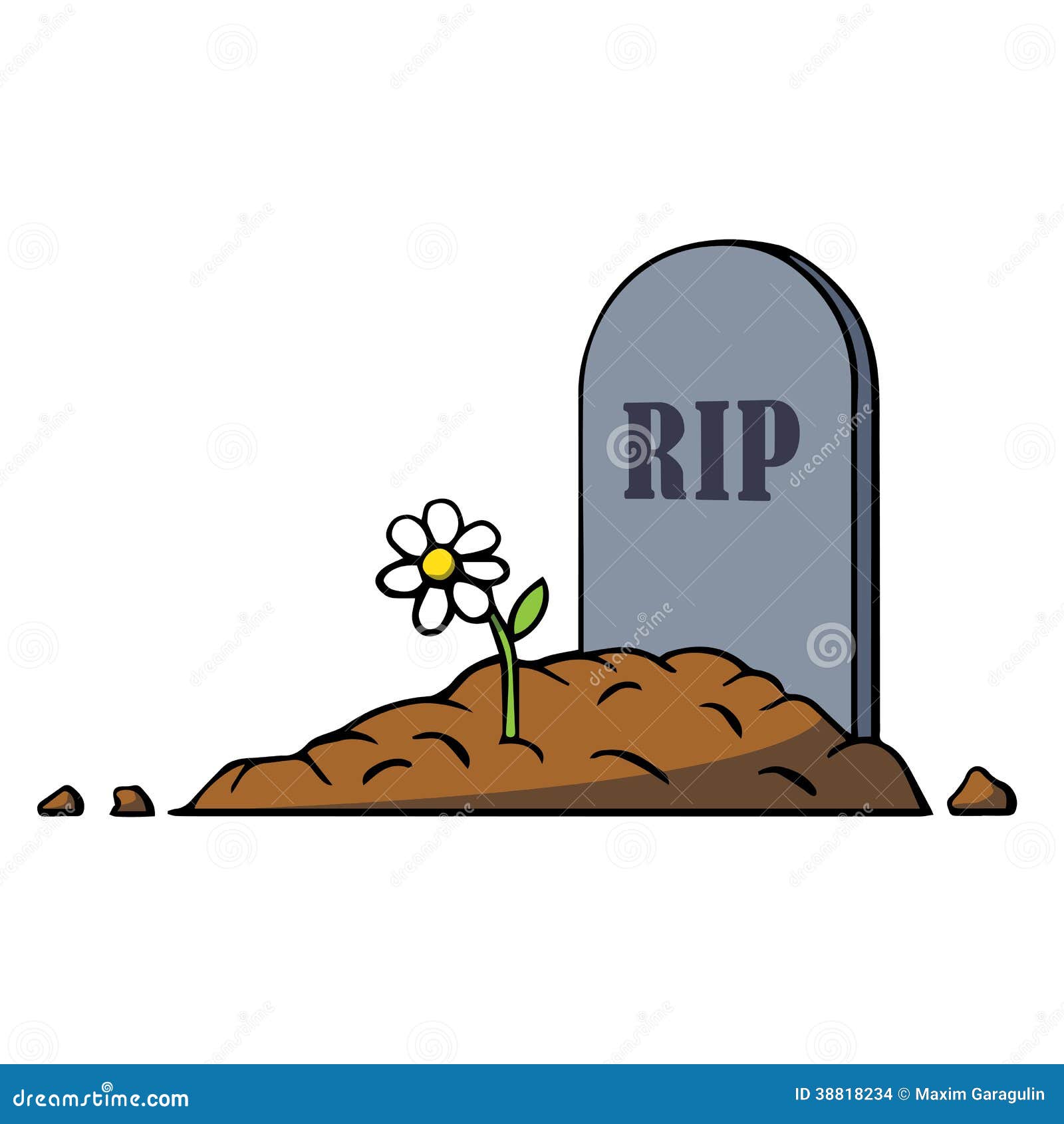 Cartoon Grave with Tombstone and Flower. Vector Illustration Stock ...