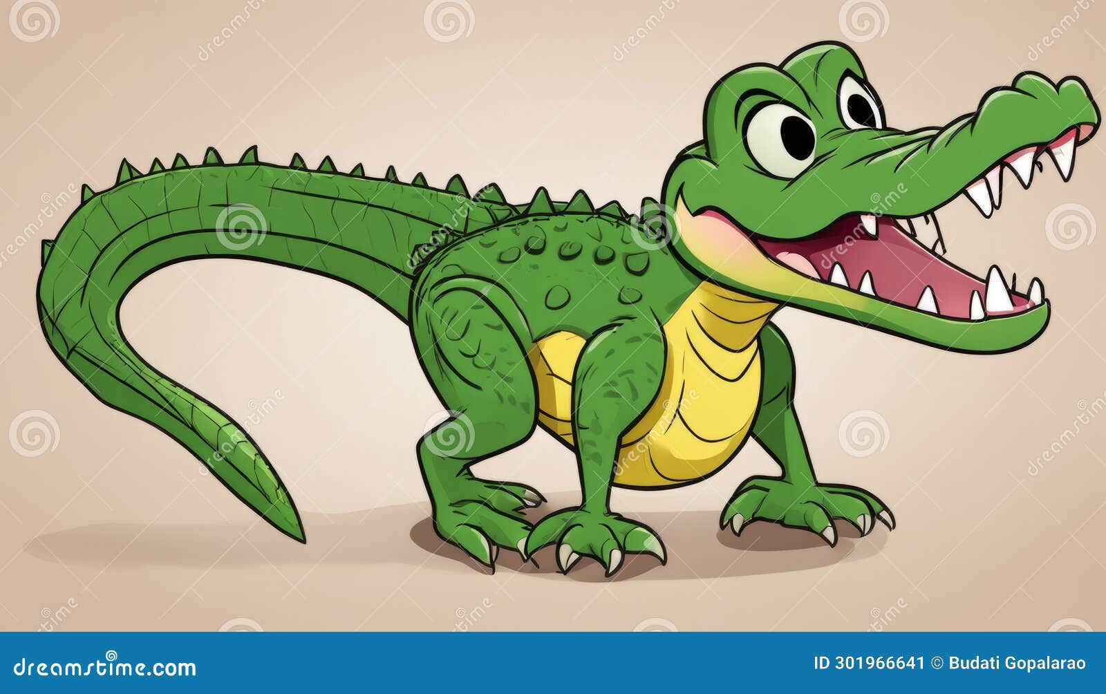 A Cartoon Green Alligator with Big Teeth Stock Illustration ...