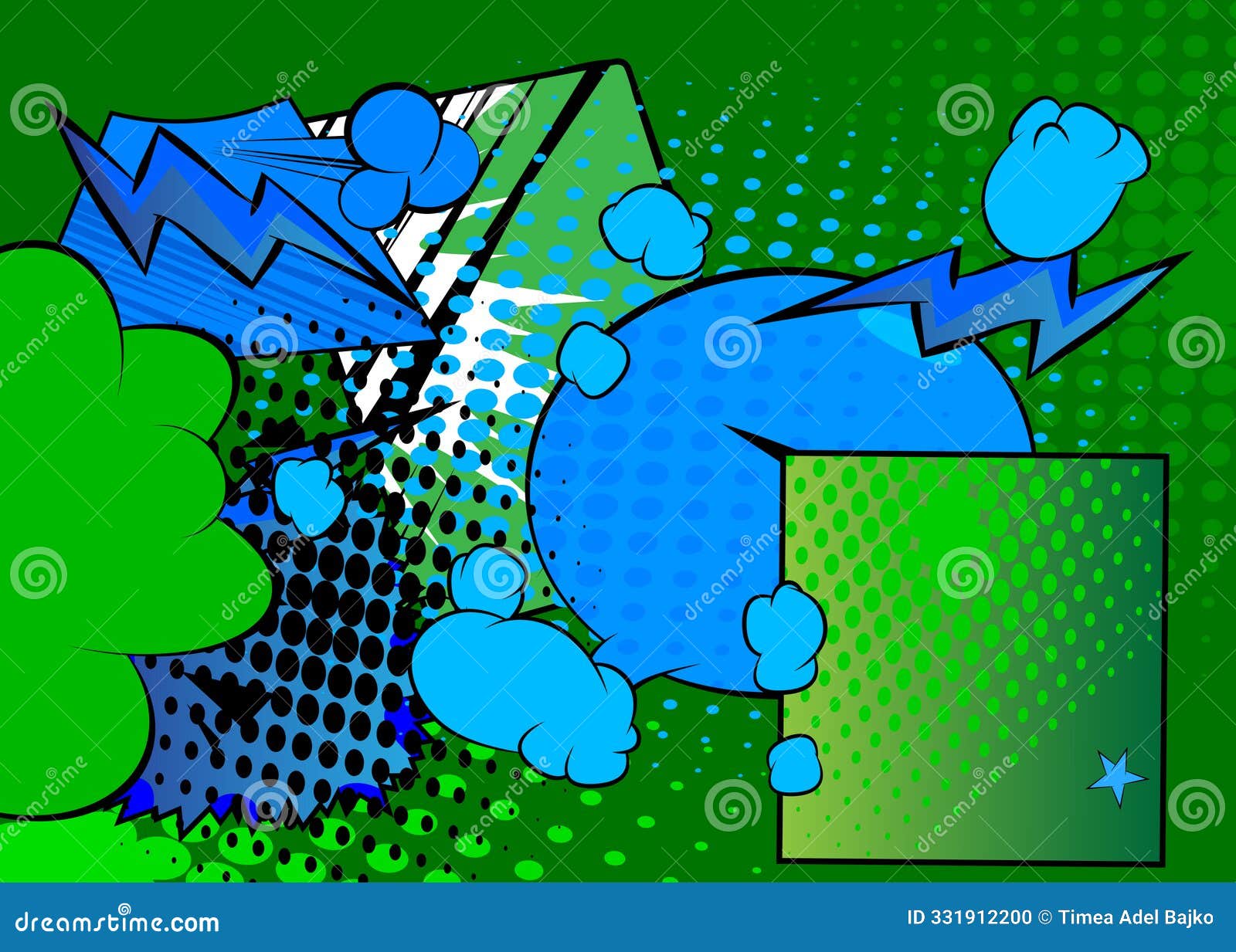 Cartoon Green and Blue Comic Book Background. Retro Vector Comics Pop ...