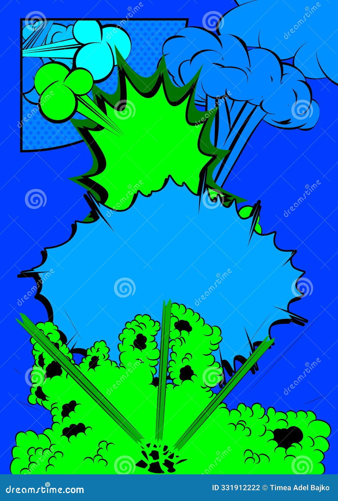 Cartoon Green and Blue Comic Book Background. Retro Vector Comics Pop ...