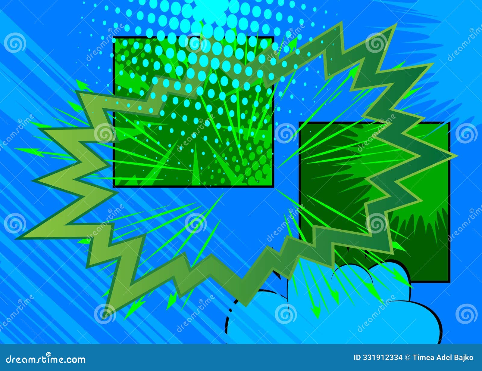 Cartoon Green and Blue Comic Book Background. Retro Vector Comics Pop ...