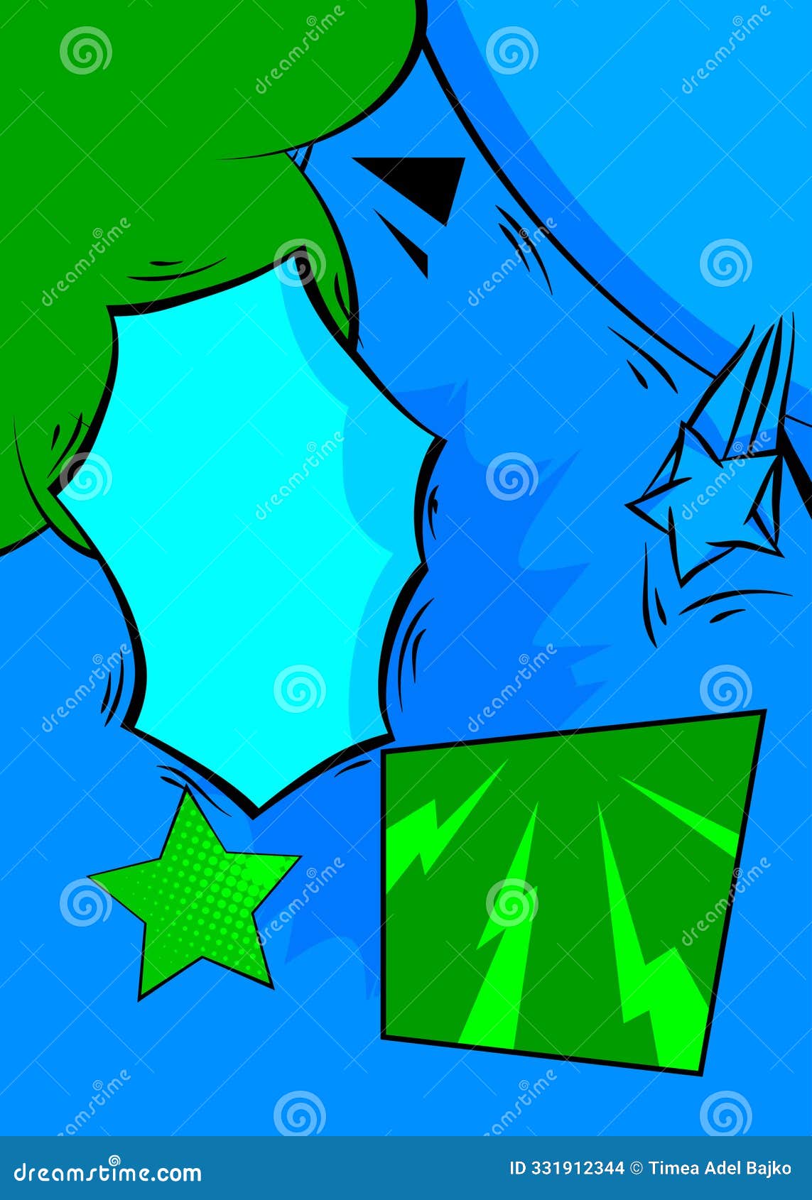 Cartoon Green and Blue Comic Book Background. Retro Vector Comics Pop ...