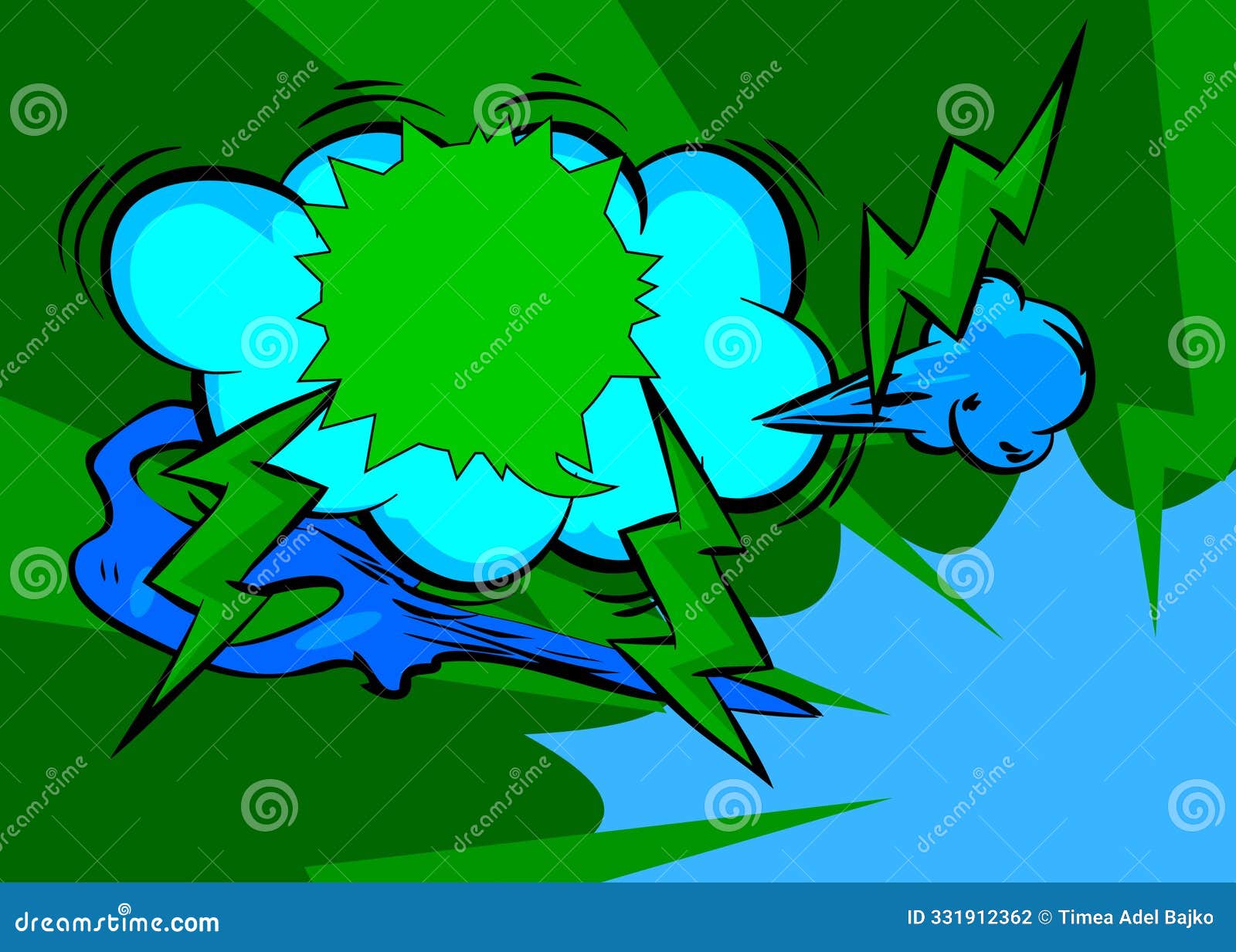 Cartoon Green and Blue Comic Book Background. Retro Vector Comics Pop ...