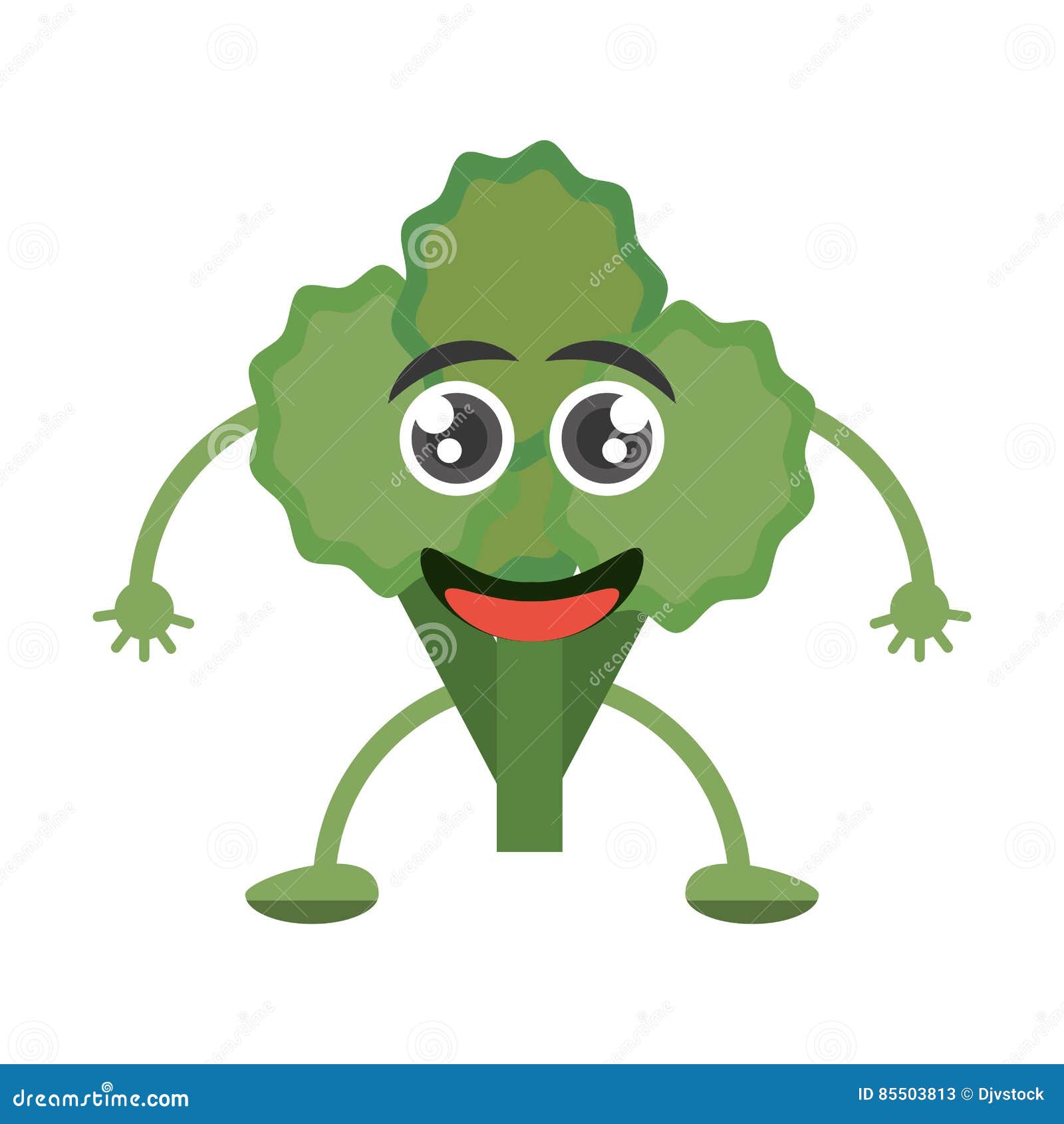 Cartoon Green Broccoli Fun Smile Stock Illustration - Illustration of ...