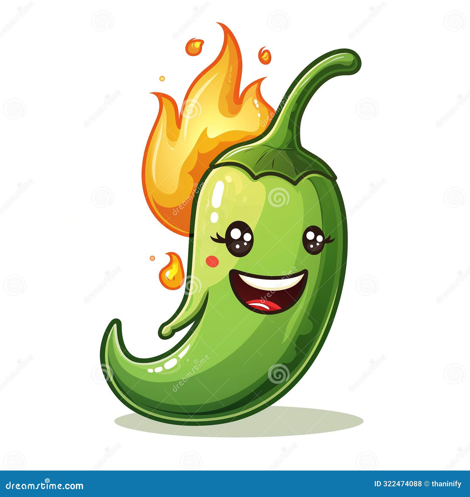 A Cartoon Green Chili with a Flame on Its Head Stock Illustration ...