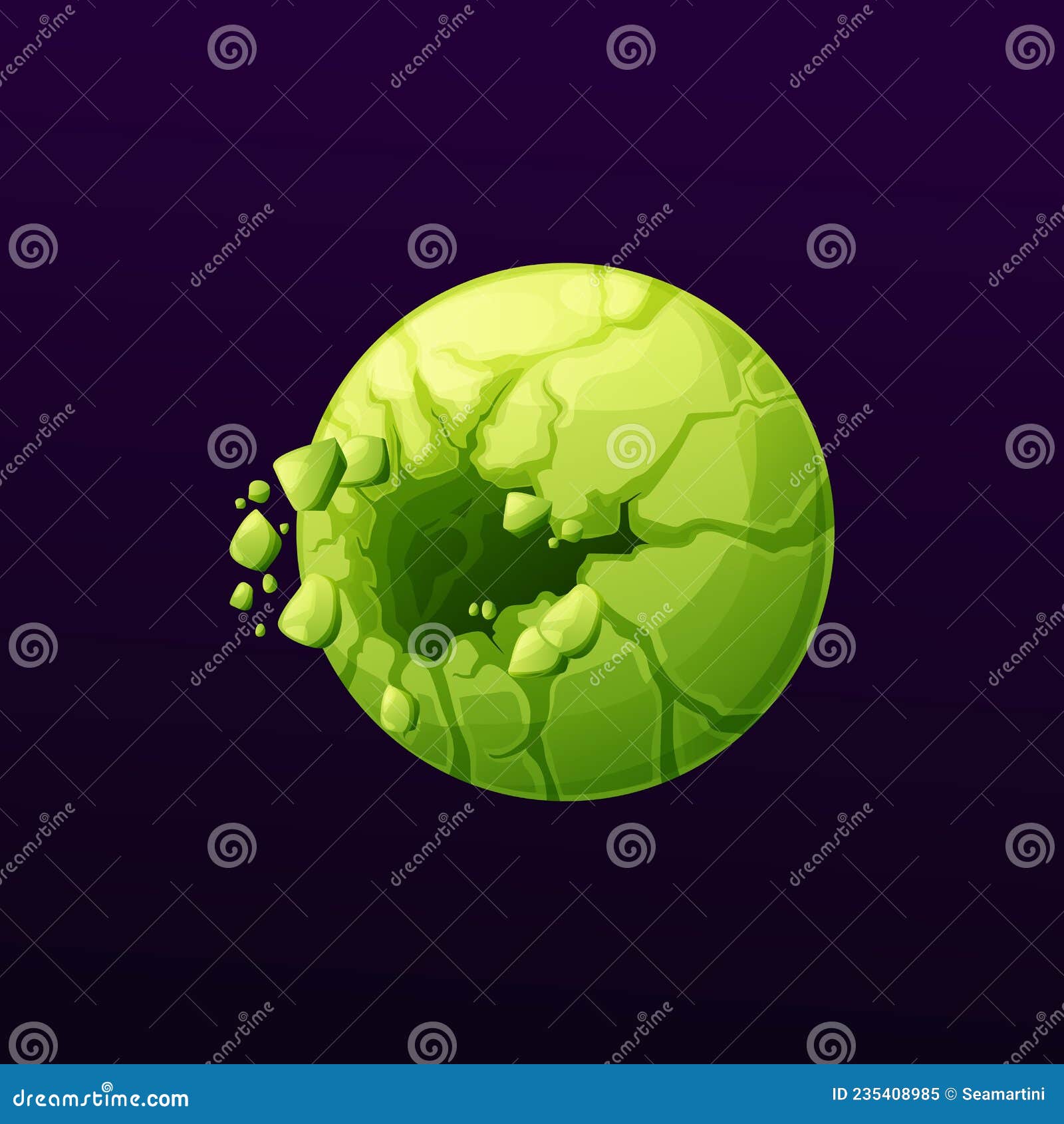 Cartoon Green Exploding, Cracking Space Planet Stock Vector ...