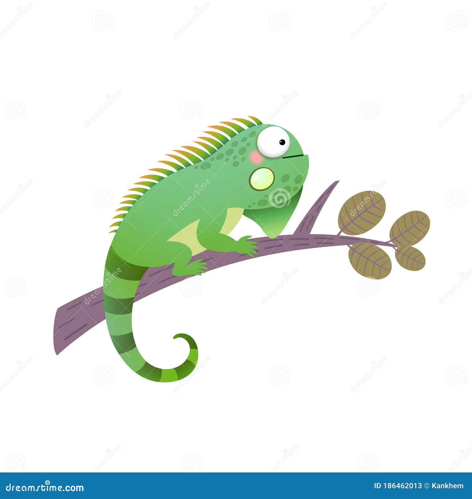 A Cartoon Green Iguana on a Branch Stock Vector - Illustration of ...