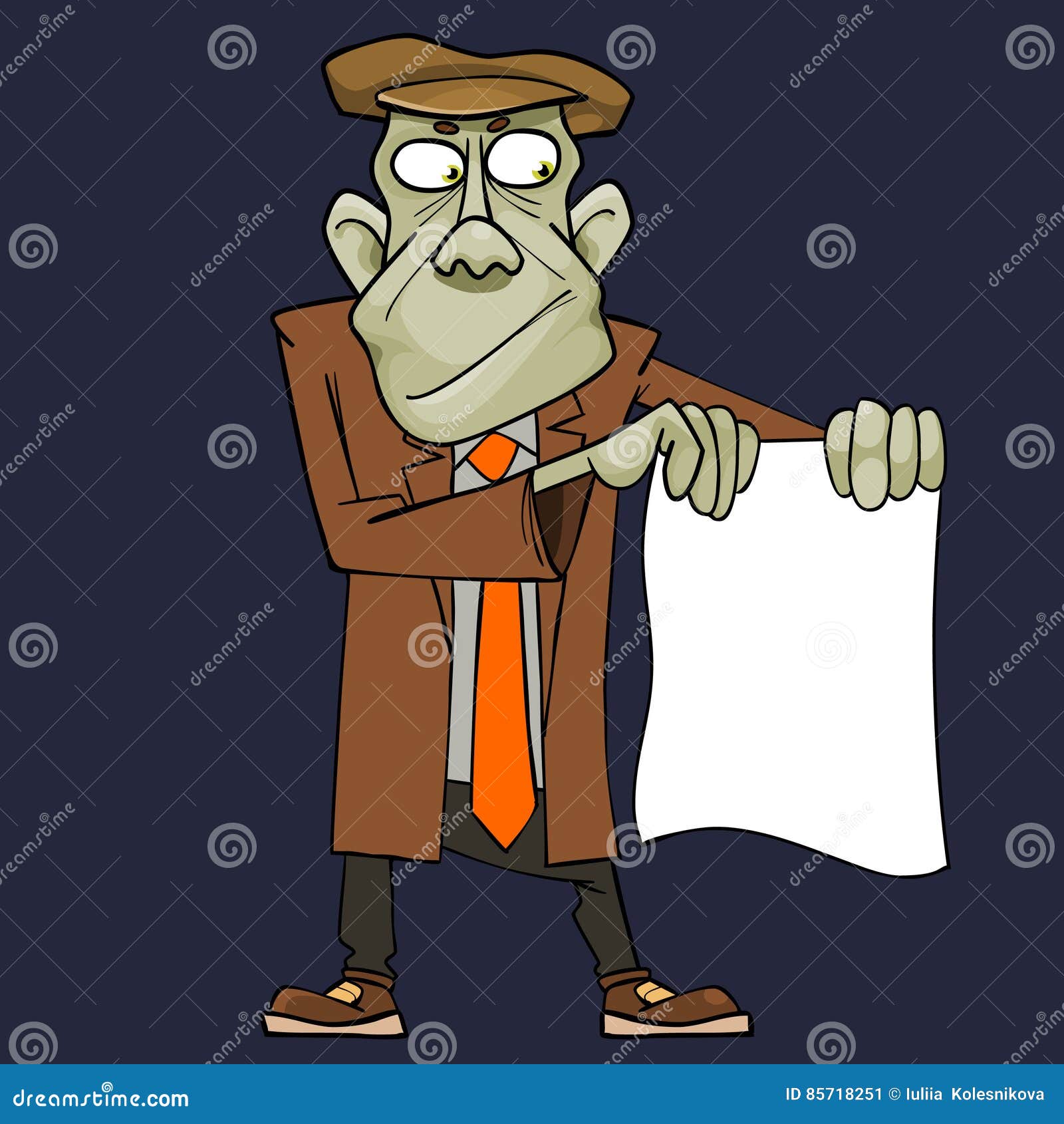 Cartoon Green Man in Suit Showing Blank Sheet Stock Vector ...