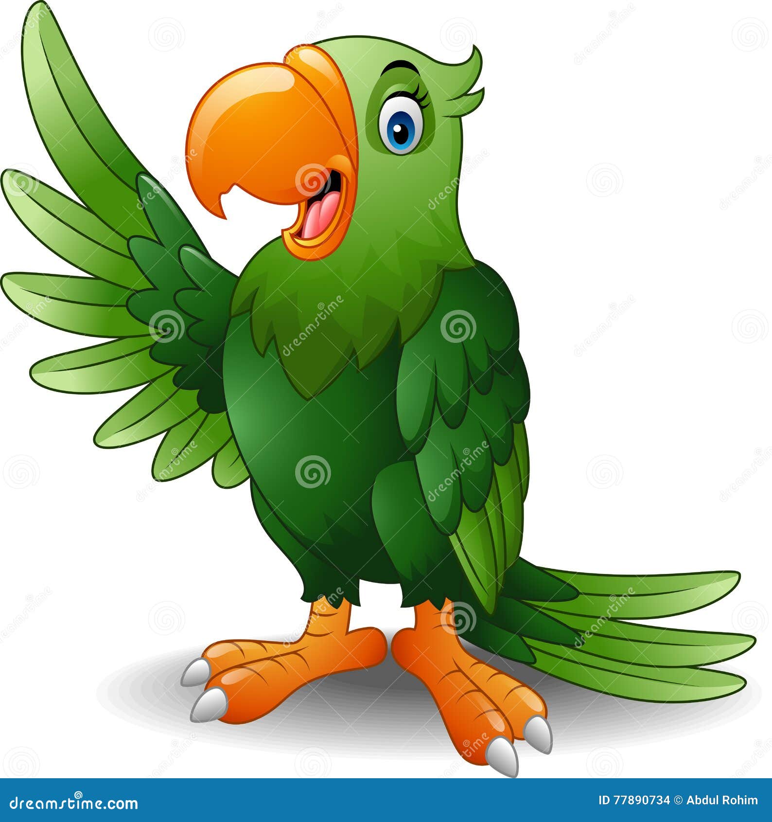 Cartoon Green Parrot Waving Stock Vector - Illustration of feathers ...