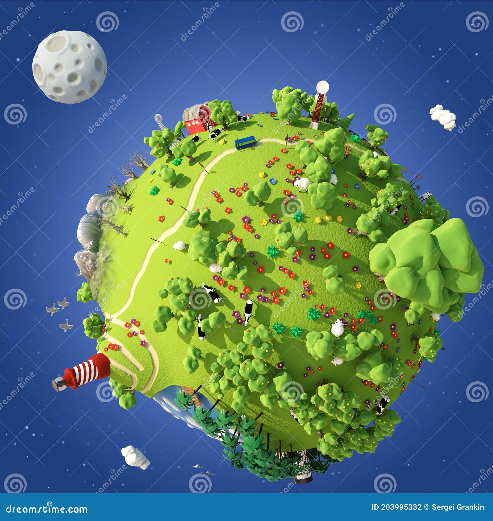 Cartoon Green Planet Summer 3d Illustration Stock Illustration ...