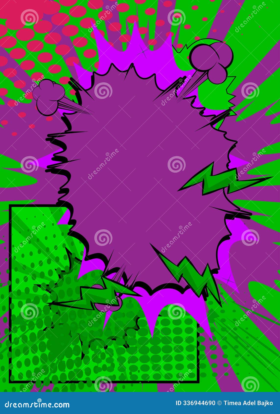 Cartoon Green and Purple Background, Comic Book Abstract Backdrop ...