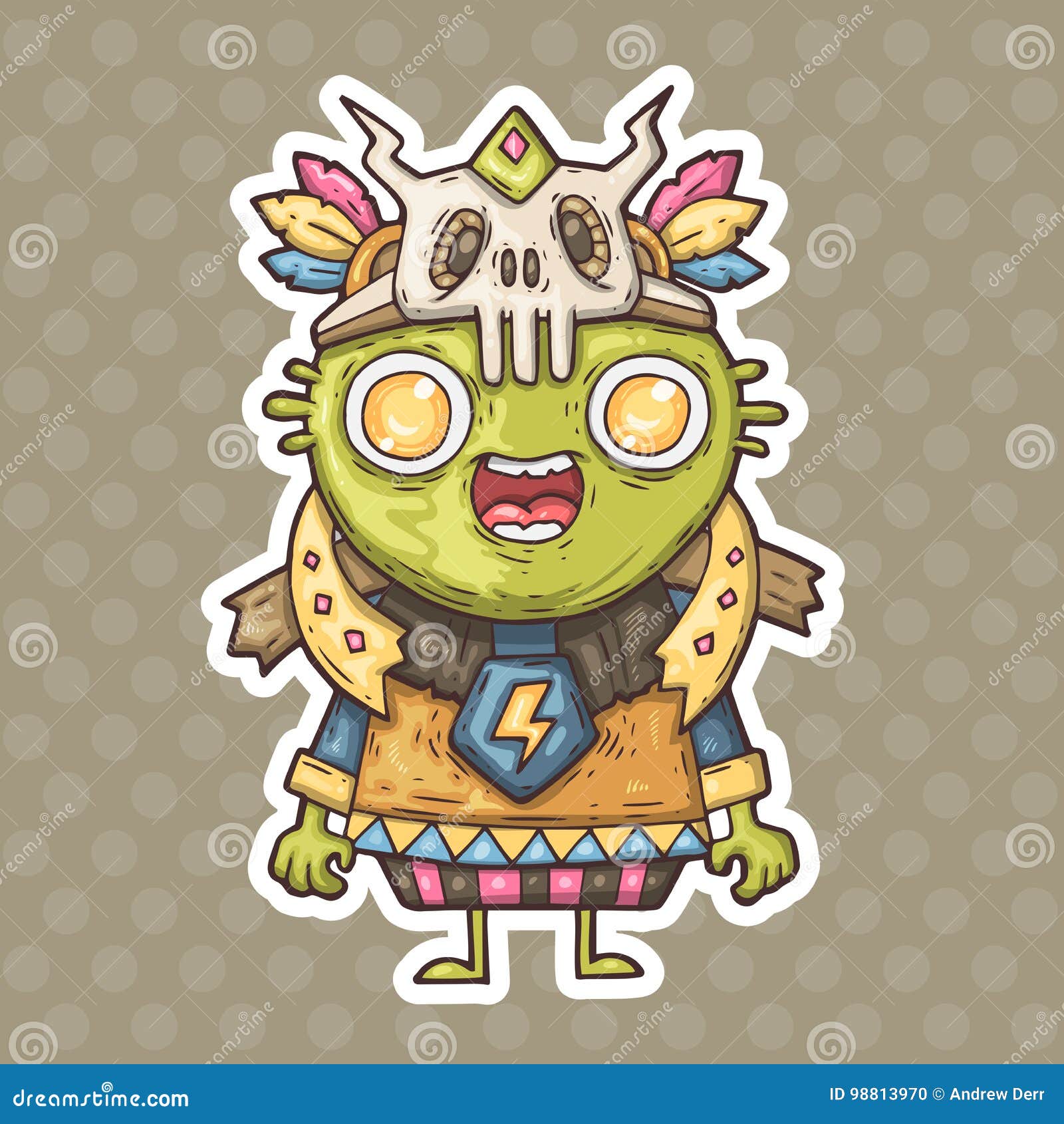 Cartoon Man Shaman Dancing Dance With A Tambourine | CartoonDealer.com ...