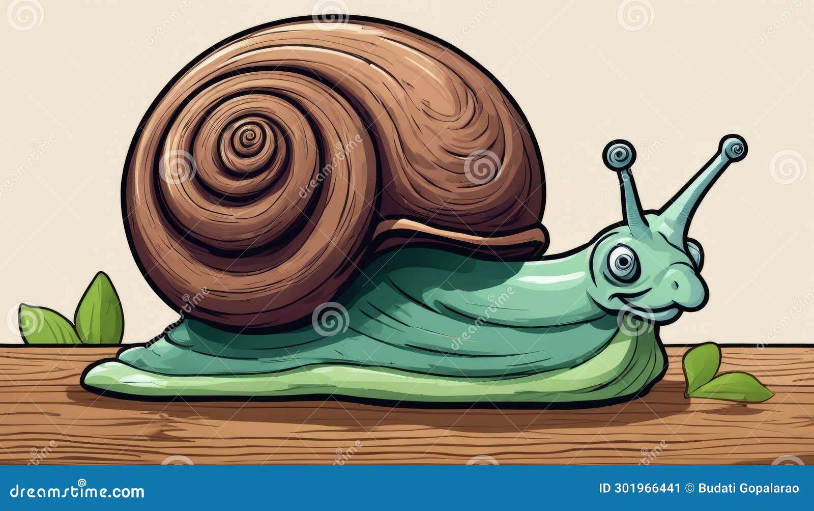 A Cartoon Green Slug with a Spiral Shell Stock Illustration ...
