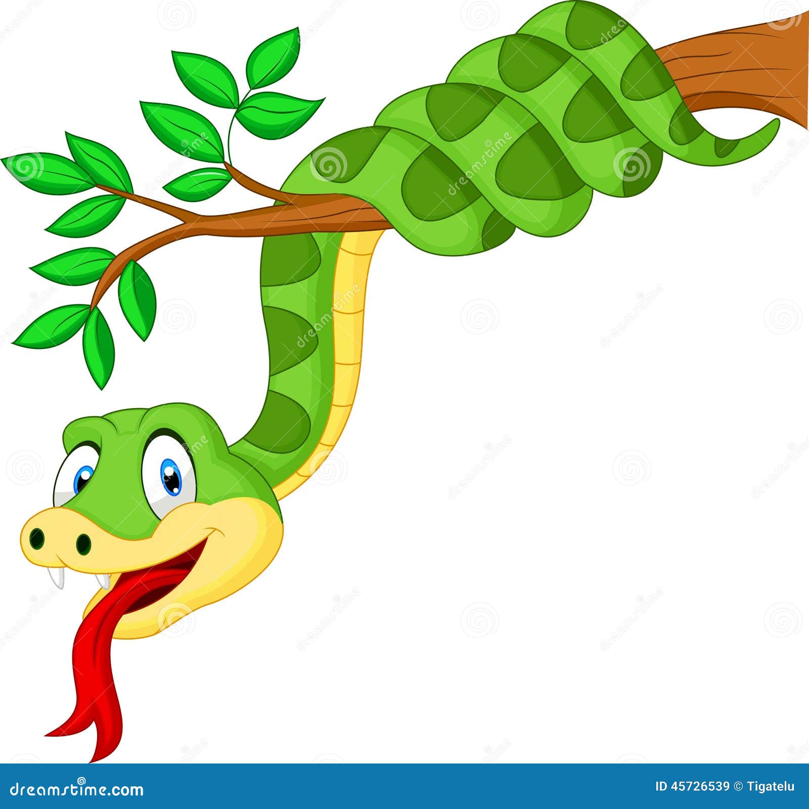 Green Snake Cartoon On Branch | CartoonDealer.com #60550051