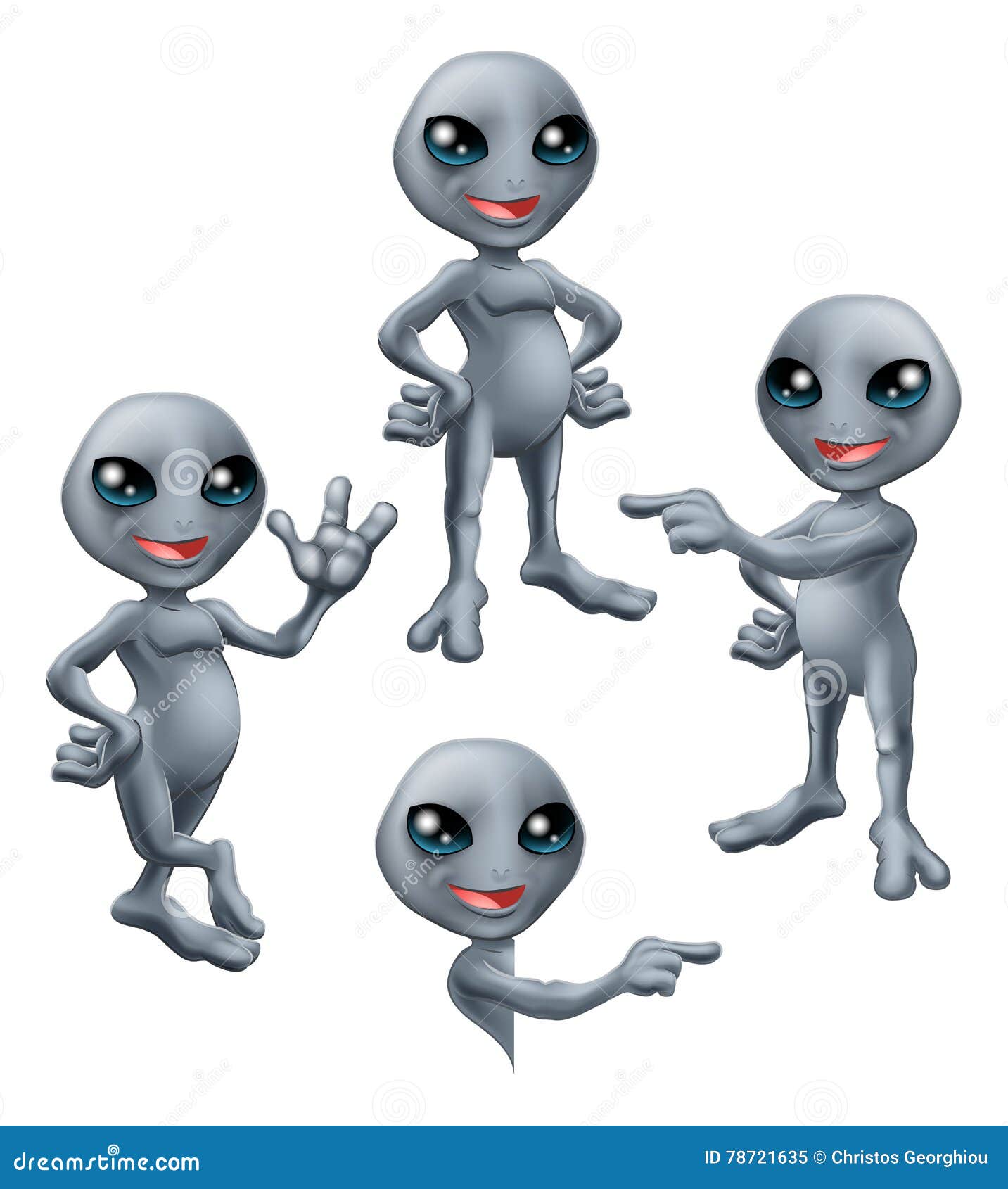 Cartoon Grey Alien Set stock vector. Illustration of extraterrestrial ...