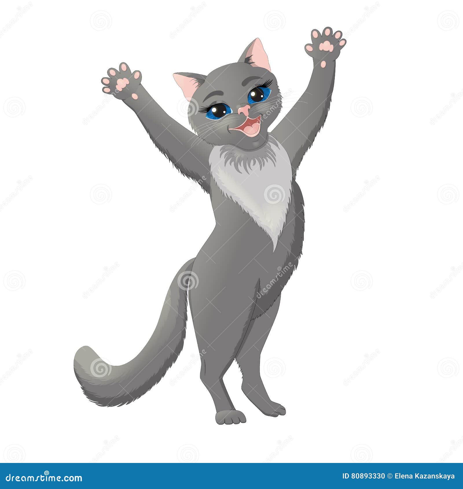Cartoon Grey Cat Raising Hands Stock Illustration - Illustration of ...