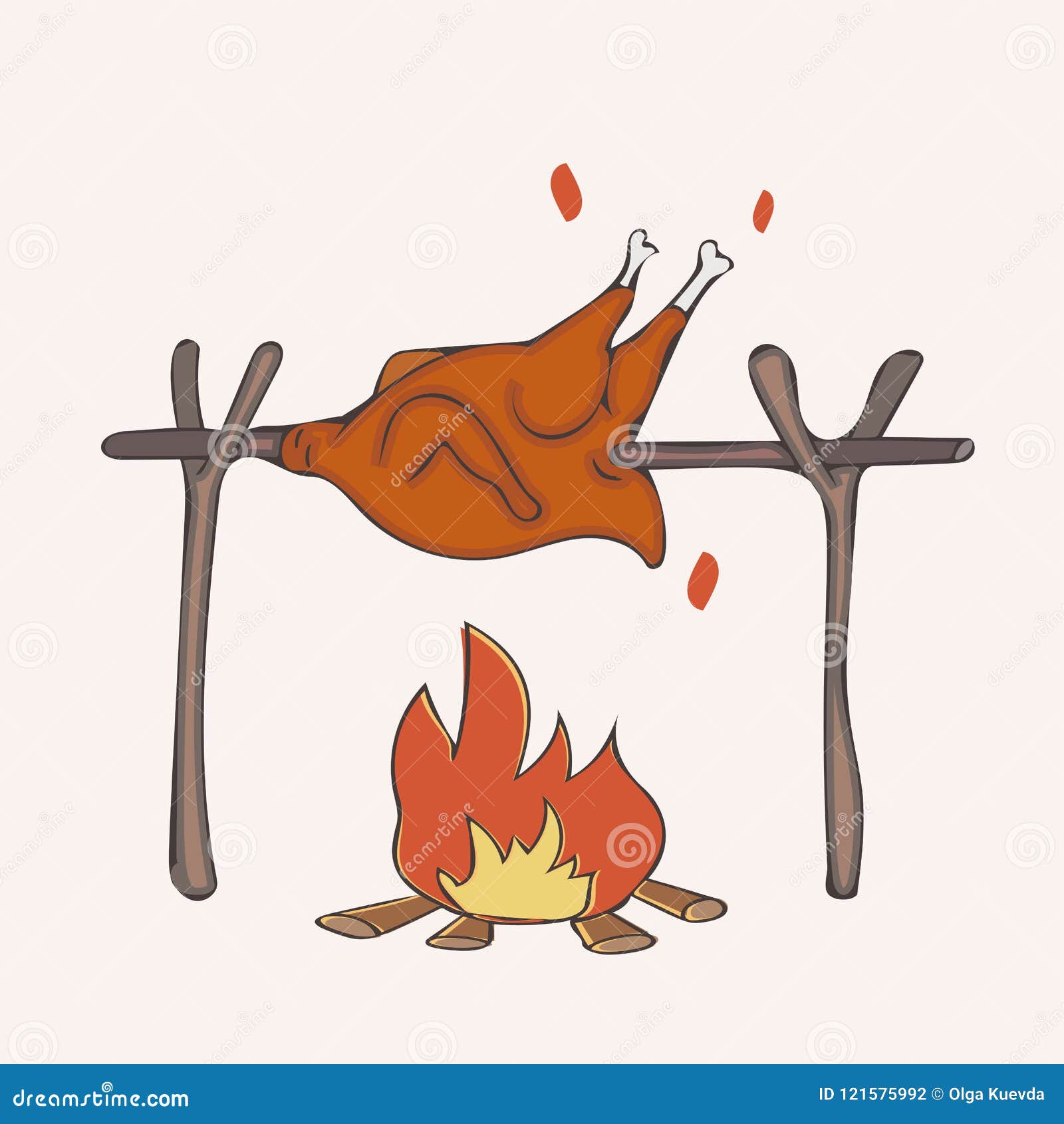 Cartoon Grilled Chicken on Bonfire Stock Vector - Illustration of meal ...