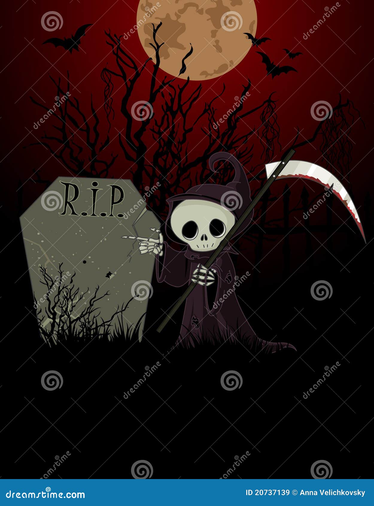 Cartoon Grim Reaper Pointing To Tombstone Stock Vector - Illustration ...
