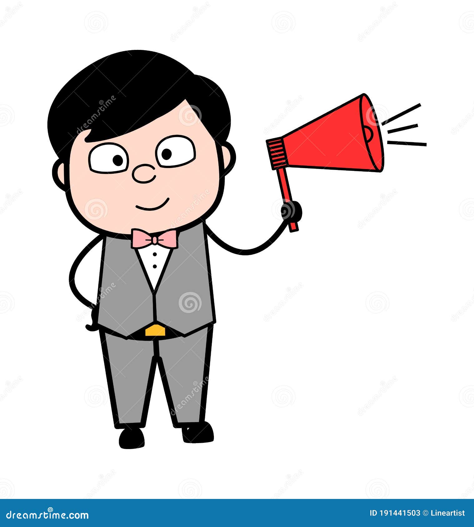 Cartoon Groom Announcing with Loudhailer Stock Illustration ...