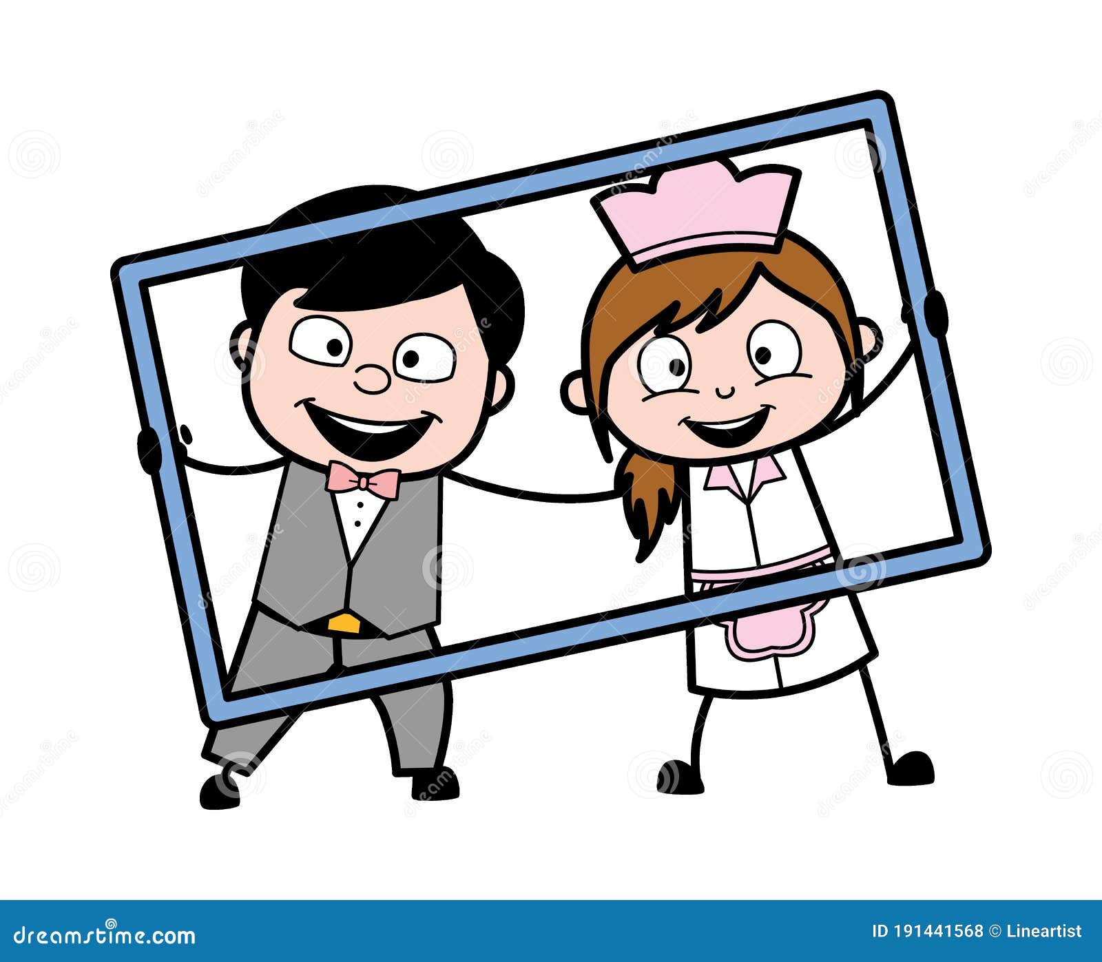 Cartoon Groom in Frame with Waitress Stock Illustration - Illustration ...