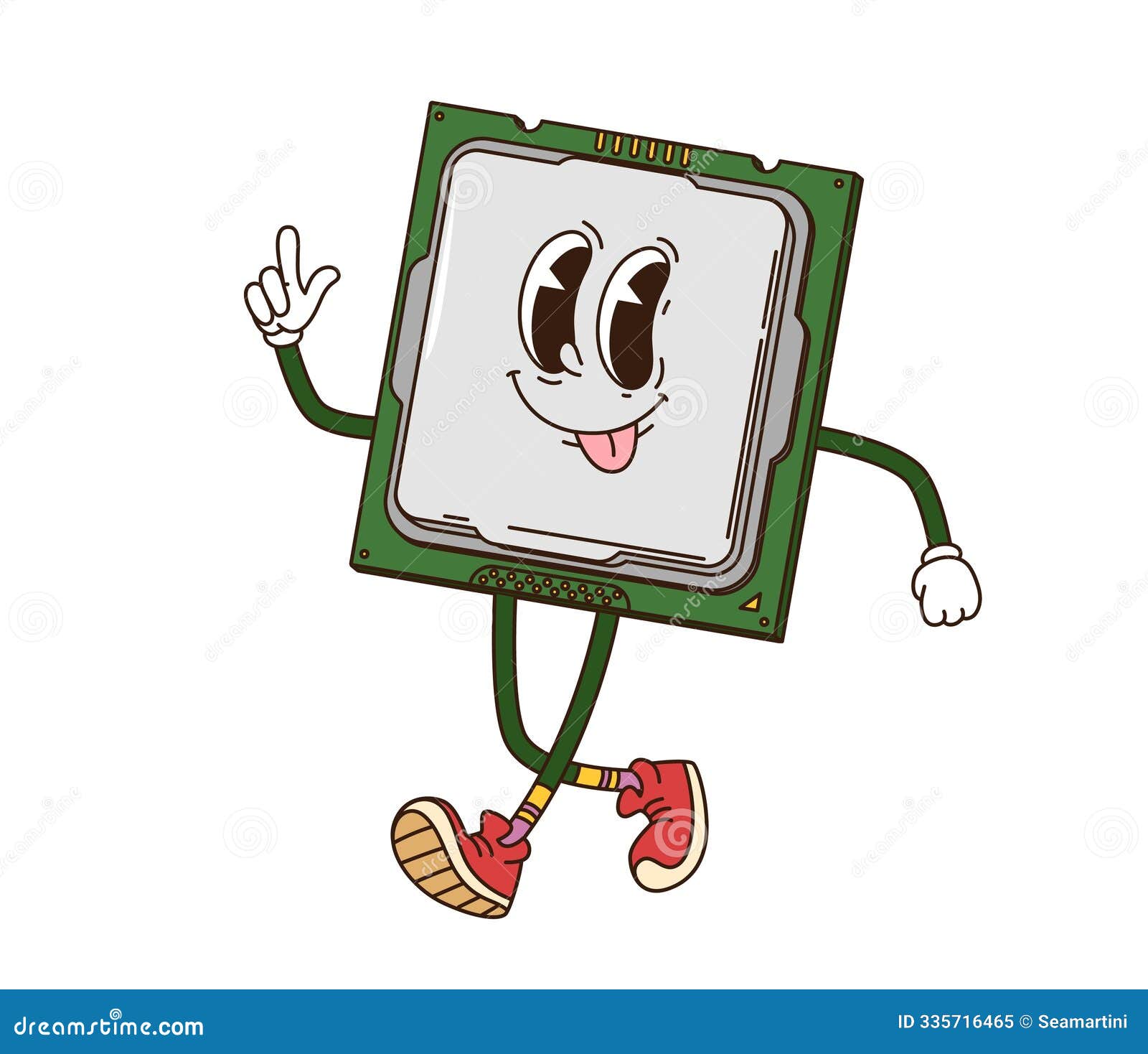 Cartoon Groovy Computer Chip Processor Character Stock Illustration ...