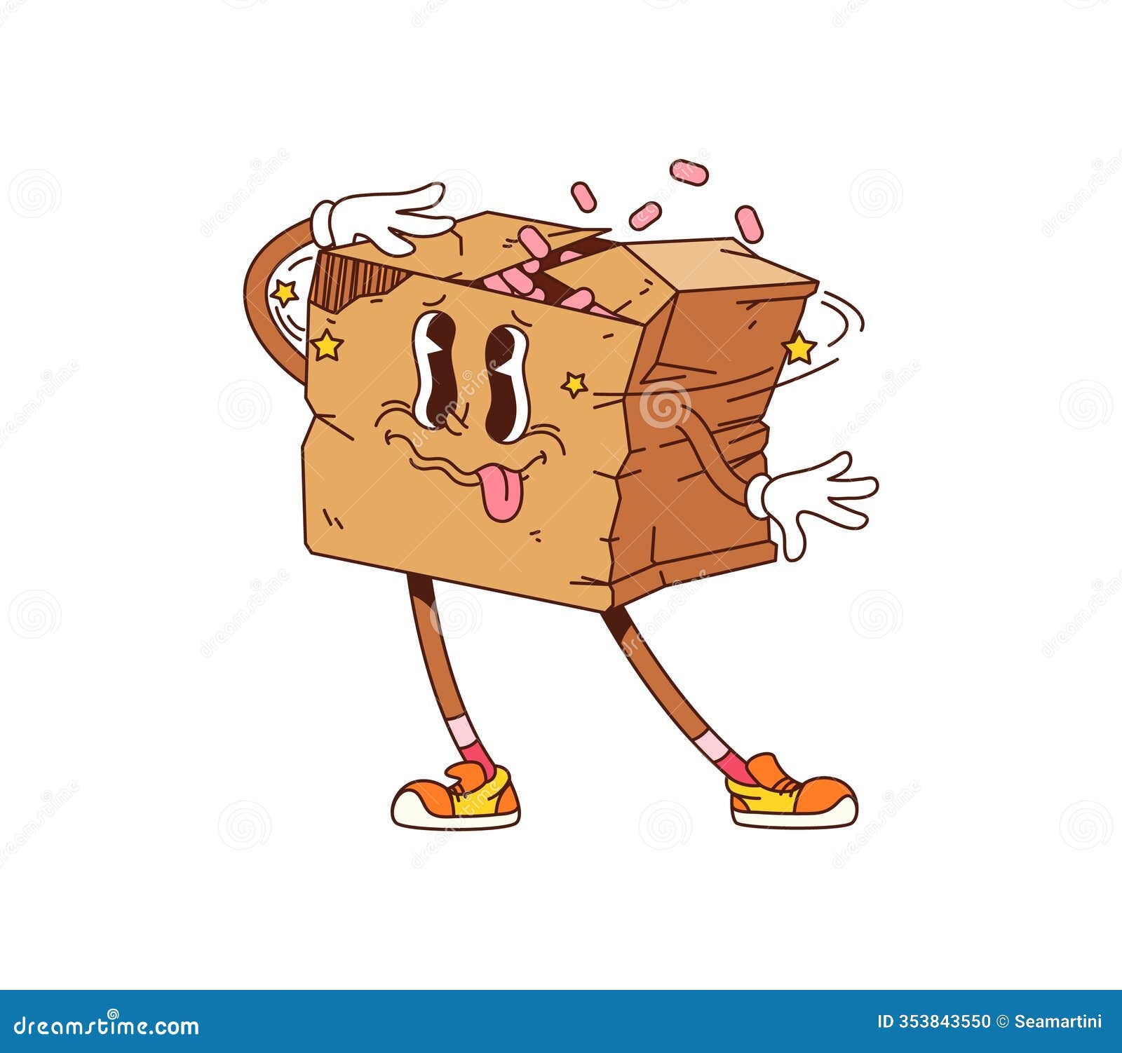 Cartoon Groovy Delivery Cardboard Box Character Stock Illustration ...