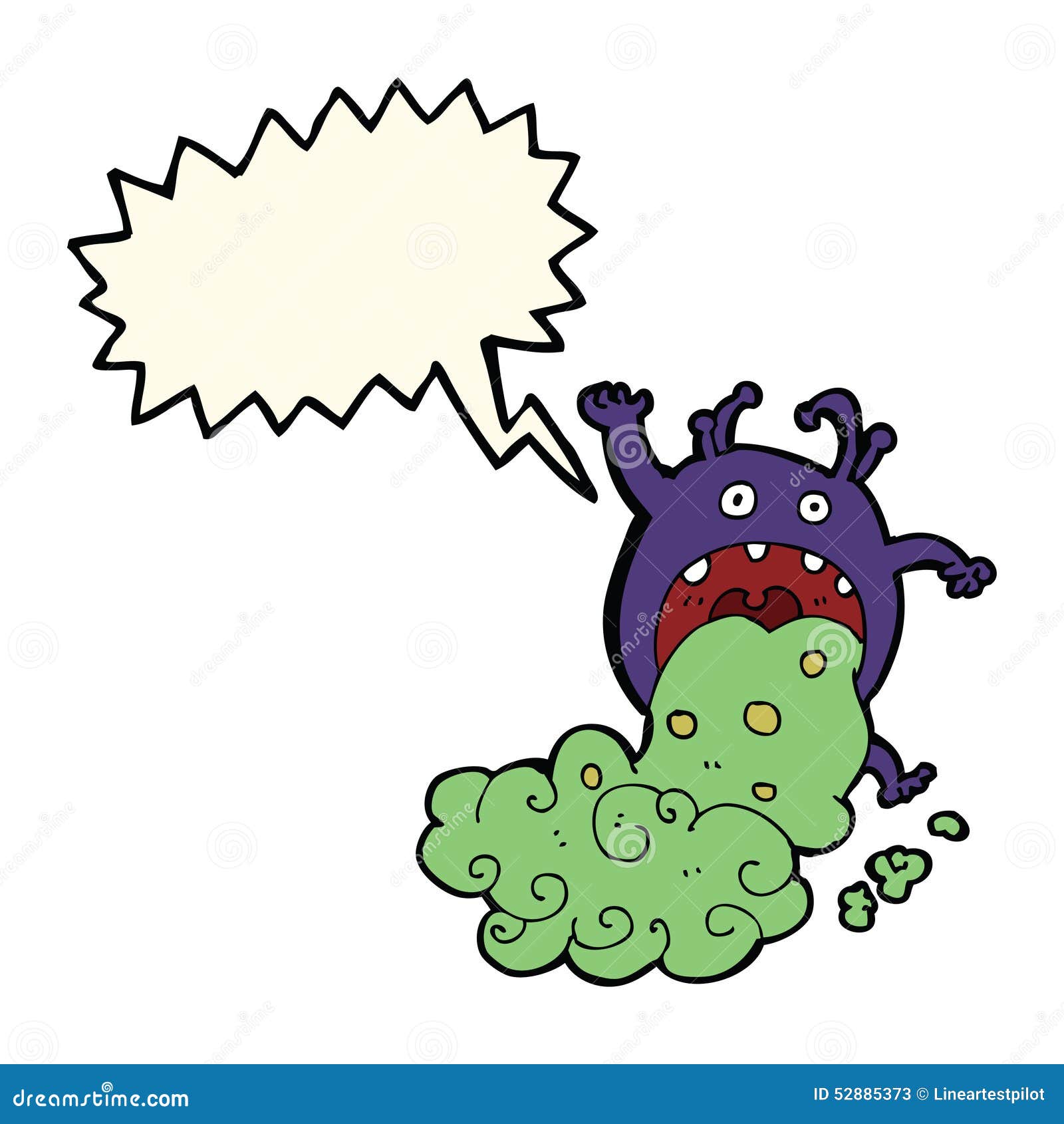 Cartoon Gross Monster Being Sick with Speech Bubble Stock Illustration ...