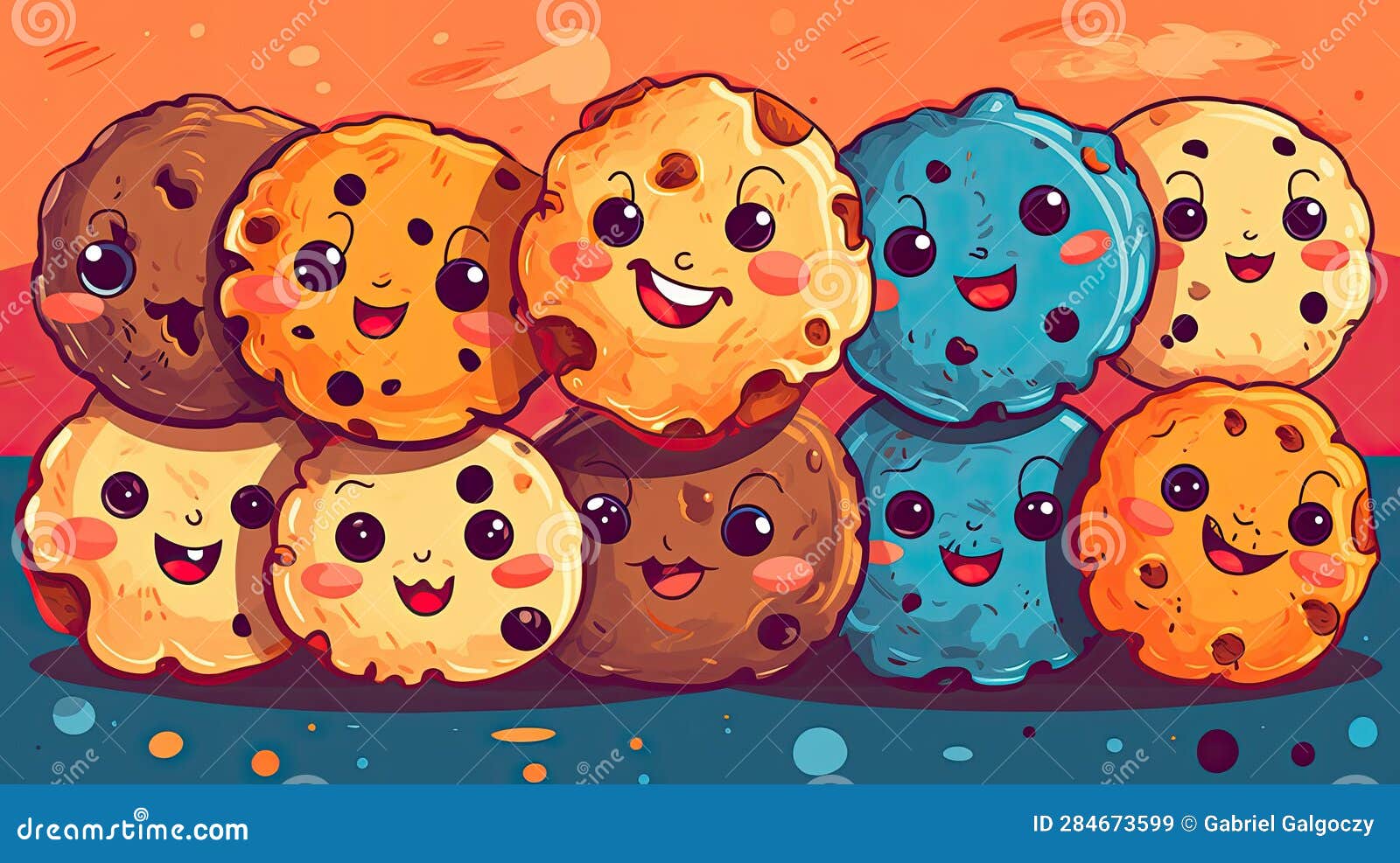 Cartoon of a Group of Cookies with Different Emotions Stock ...