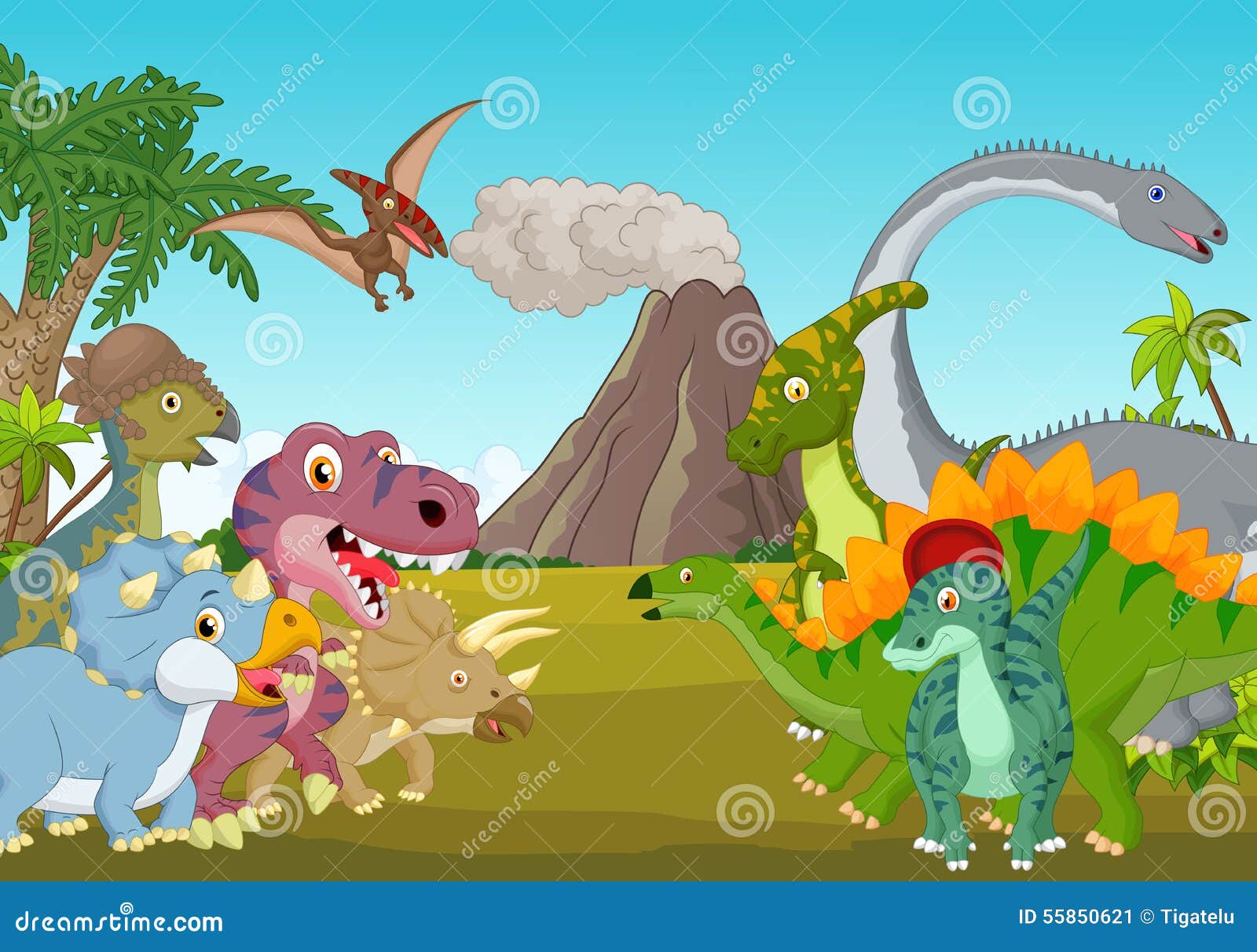 Cartoon Group Of Dinosaur With Mountain | CartoonDealer.com #55850621