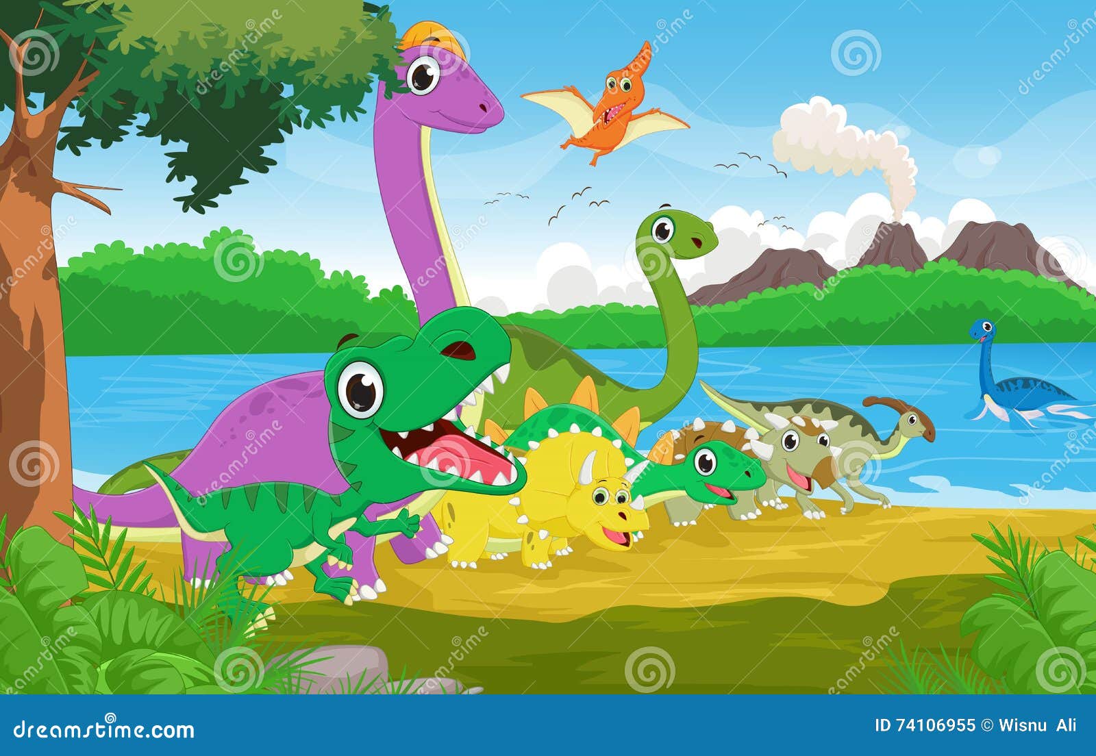 Prehistoric Background With Dinosaur Vector Illustration ...