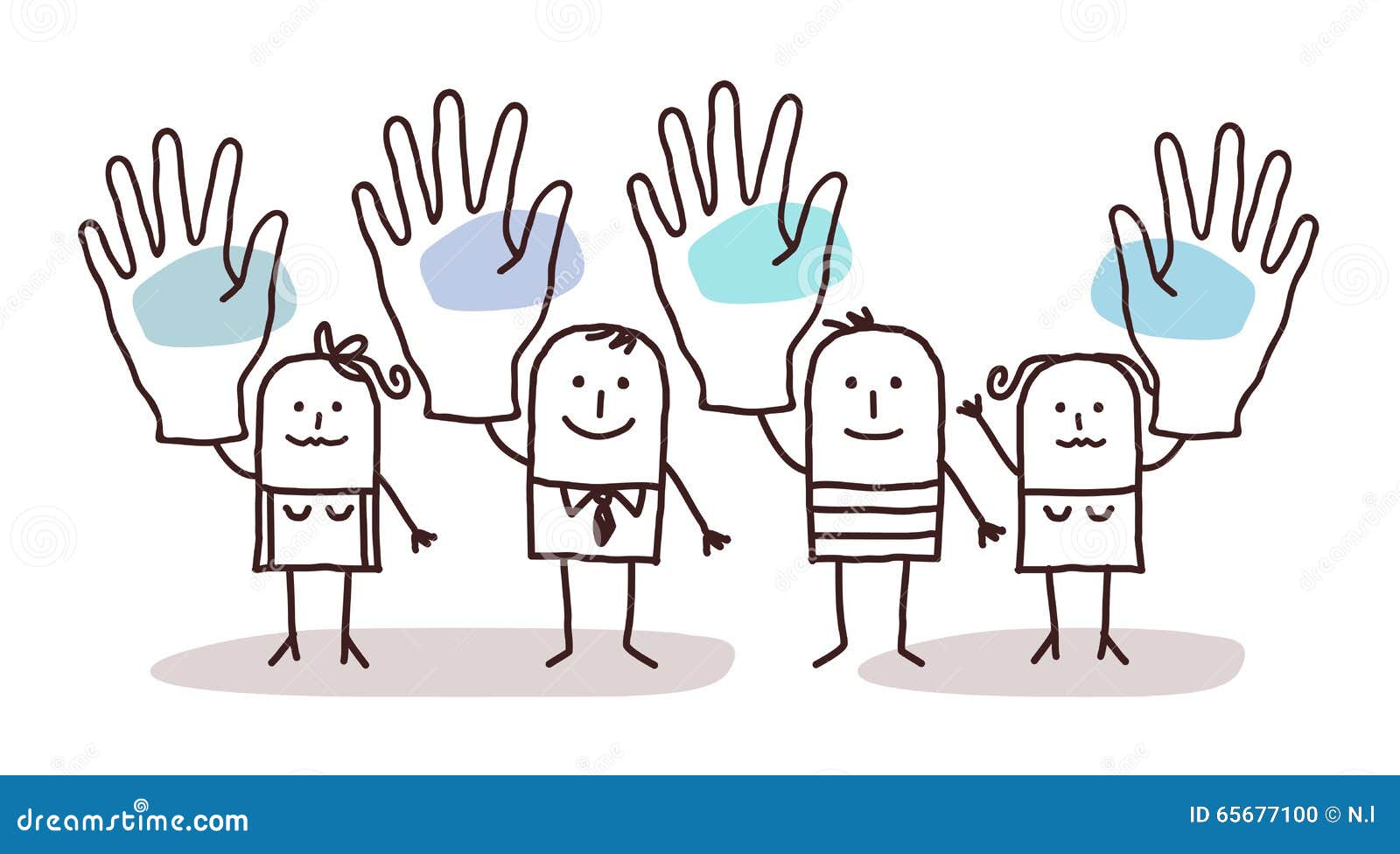 Cartoon Group of People Saying YES with Raised Hands Stock Vector ...