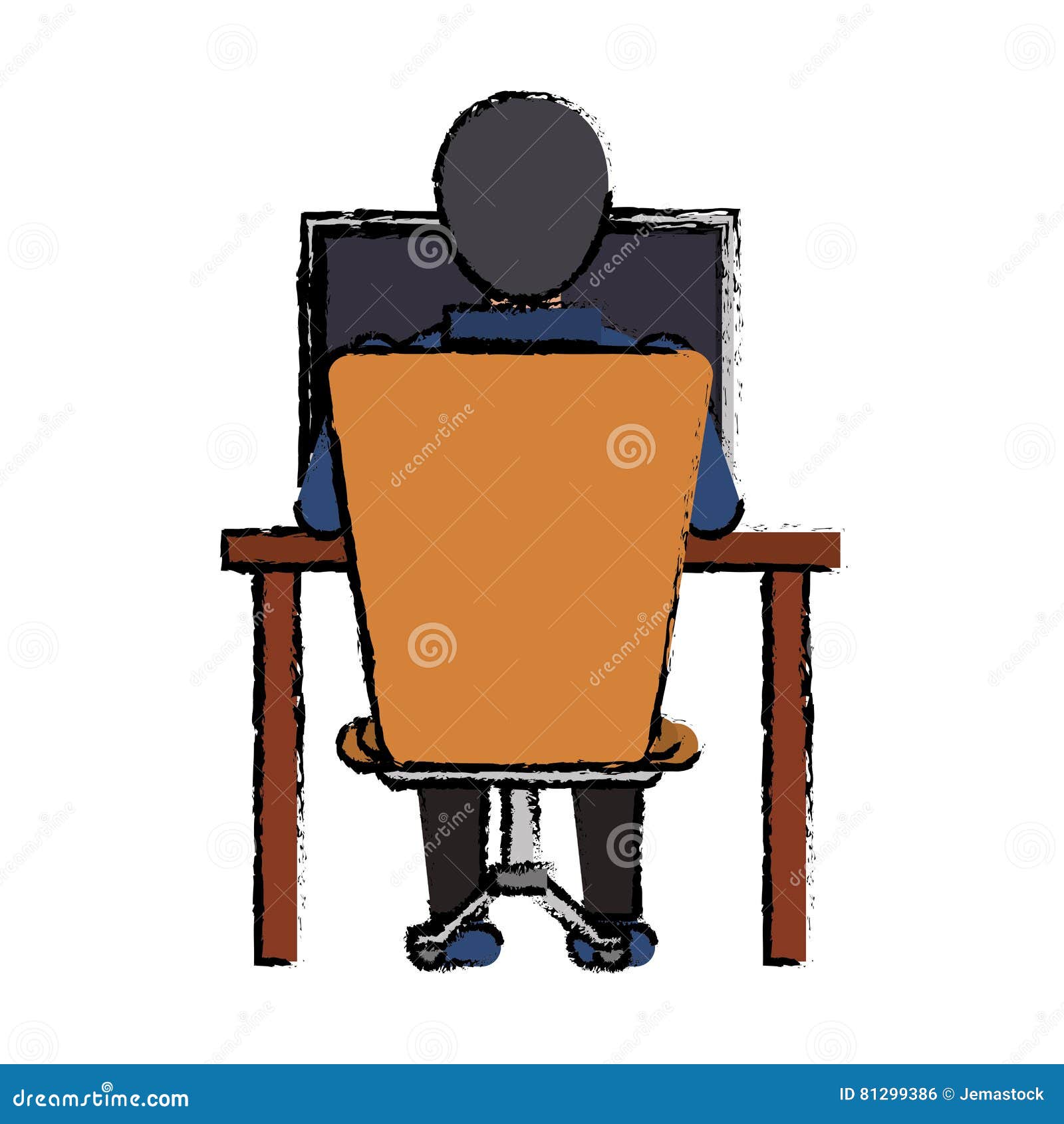 Cartoon Guy Back Working Laptop Chair Desk Stock Vector - Illustration ...