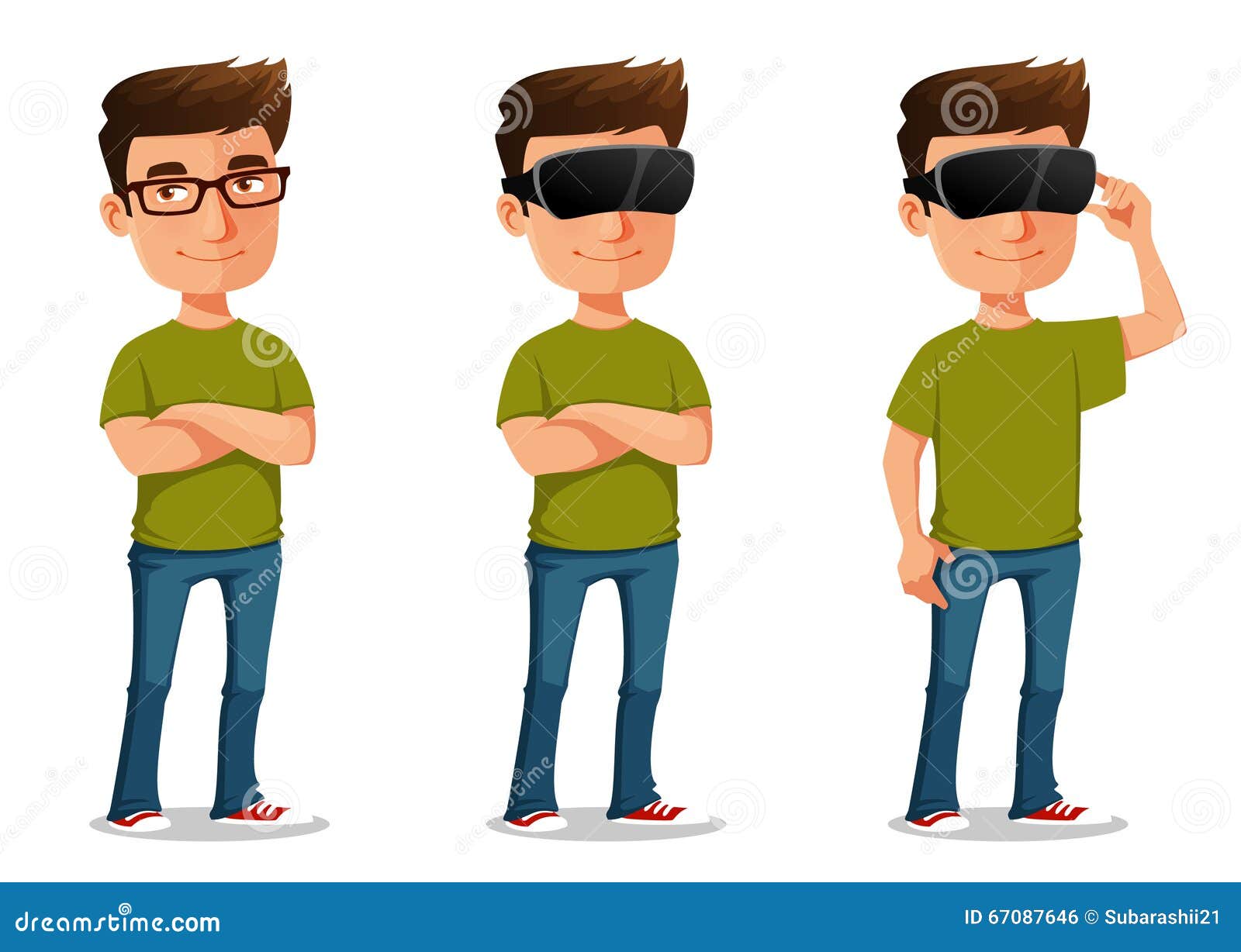 Cartoon Guy Using Virtual Reality Glasses Stock Vector - Illustration ...