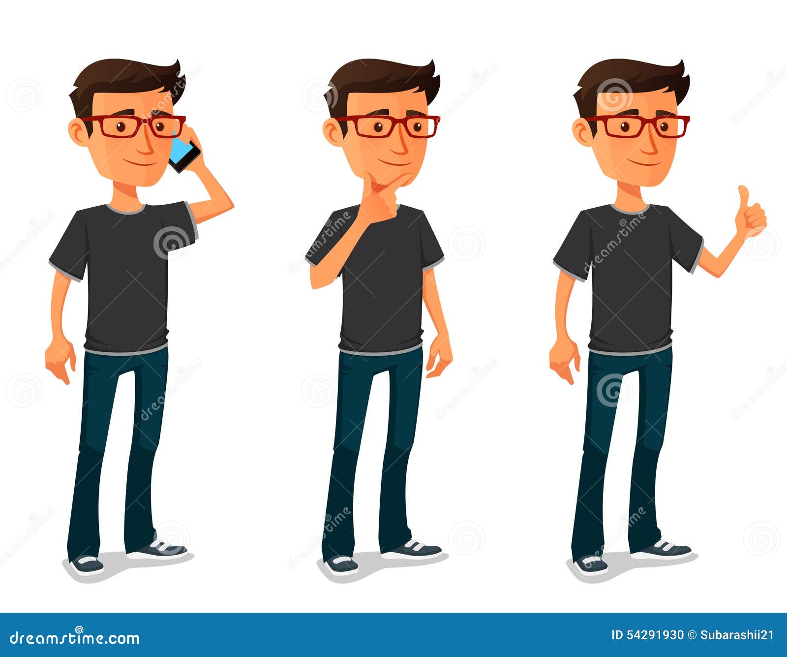 Cartoon Guy in Various Poses Stock Vector - Illustration of clothes ...