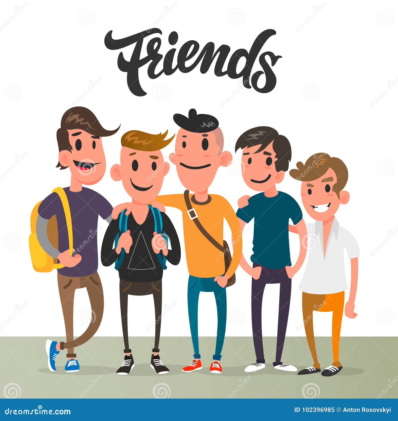 Cartoon Guys, Five Best Friends, Student Characters. Stock Vector ...