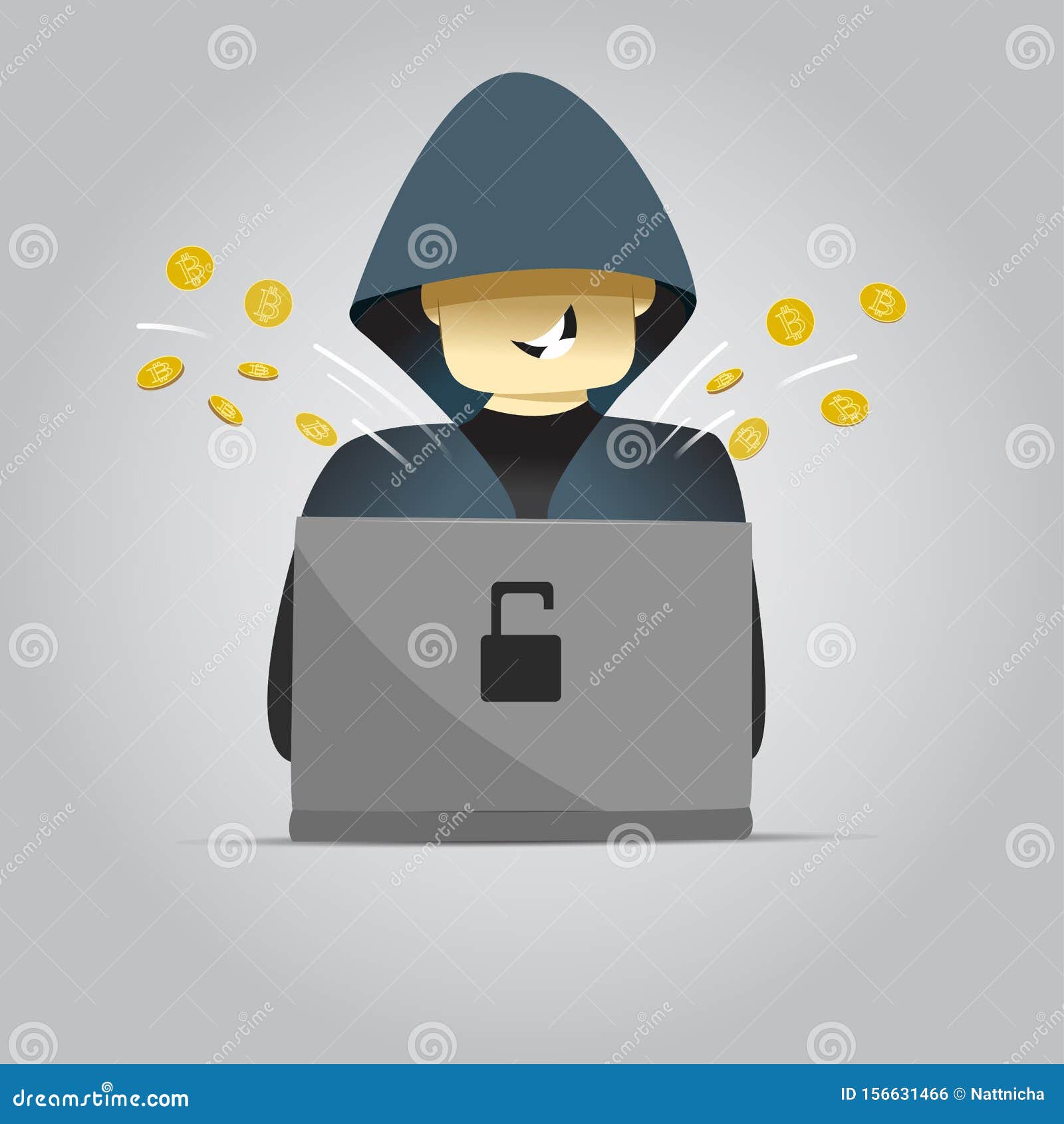 Cartoon Hacker Steal Bitcoin Stock Vector Illustration Of Hacking