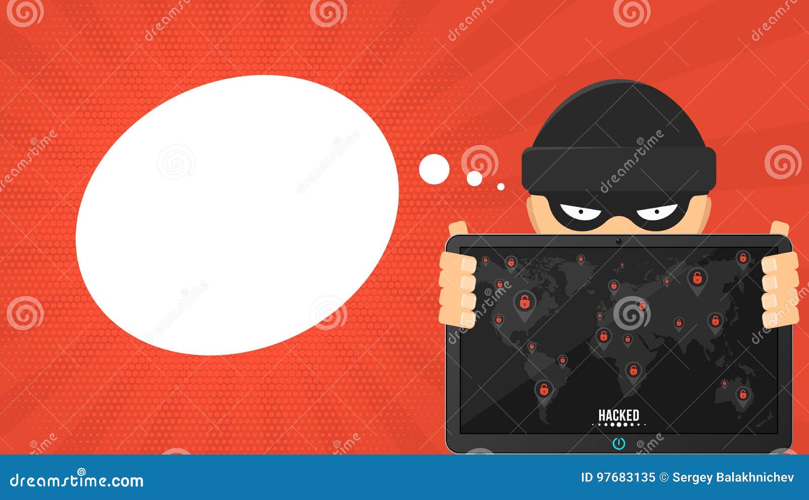Cartoon Hacker With Laptop. Vector Illustration Royalty-Free Stock ...