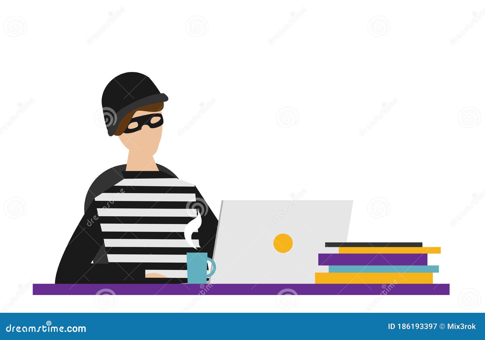 Cartoon Hacker with Laptop. Vector Illustration Stock Vector ...