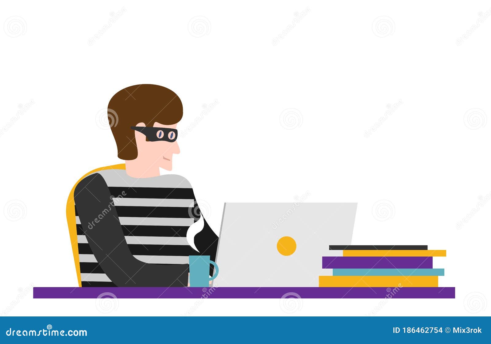 Cartoon Hacker with Laptop. Vector Illustration Stock Vector ...