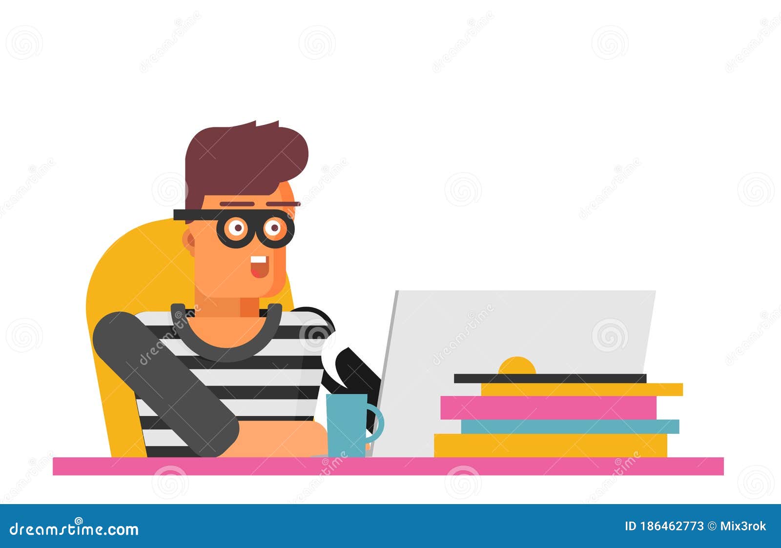 Cartoon Hacker with Laptop. Vector Illustration Stock Illustration ...
