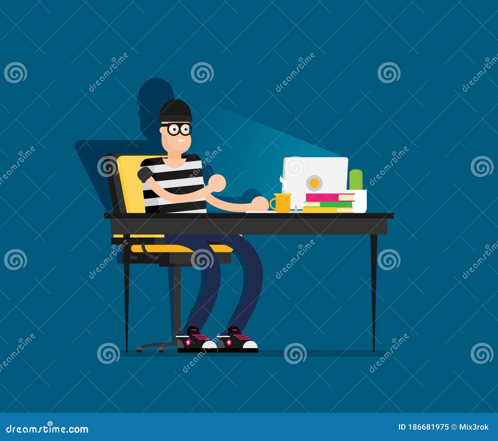 Cartoon Hacker with Laptop. Vector Illustration Stock Vector ...