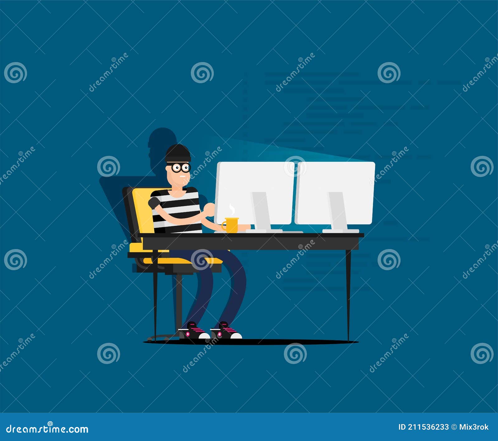 Cartoon Hacker with Laptop. Vector Illustration Stock Vector ...